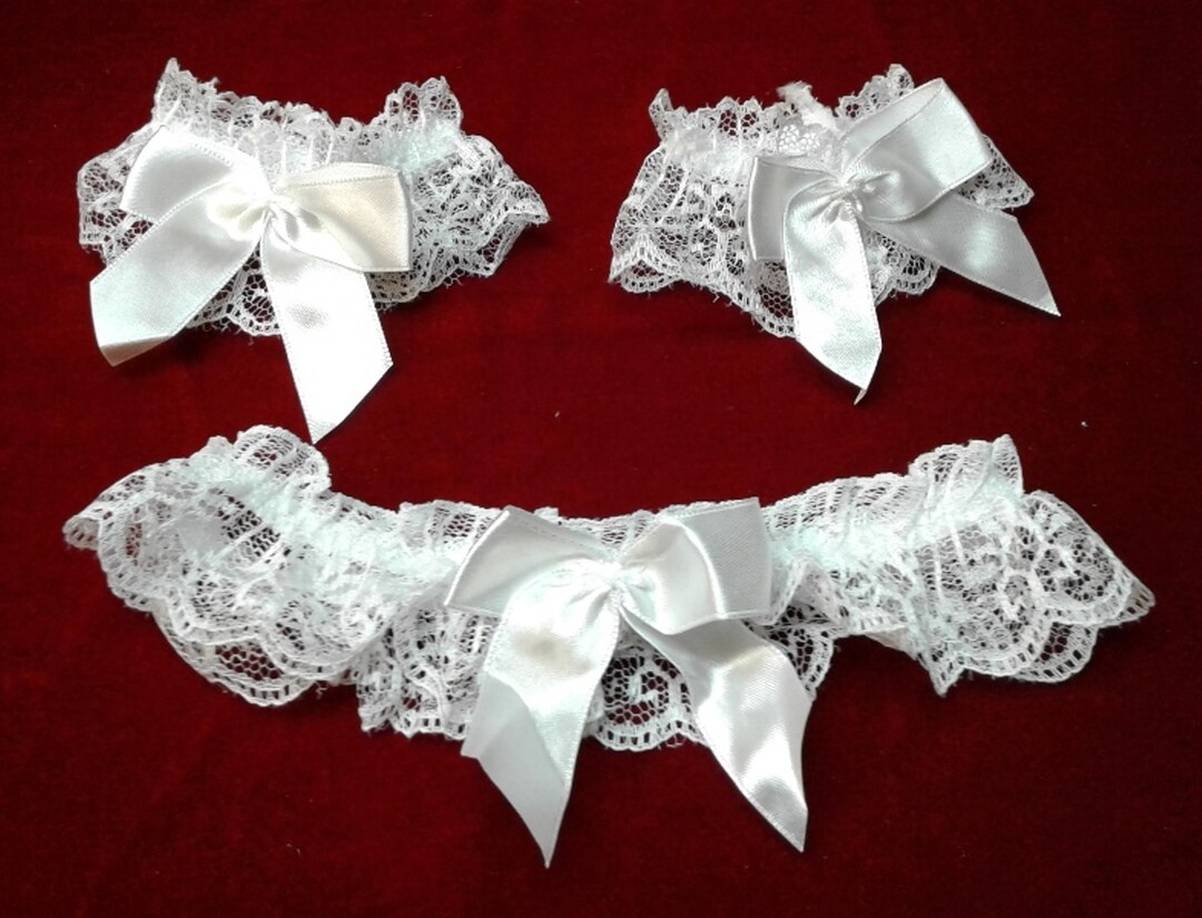 Lace Ribbon Bridal Garter Set, White Wedding Garters, Bride Accessory ...