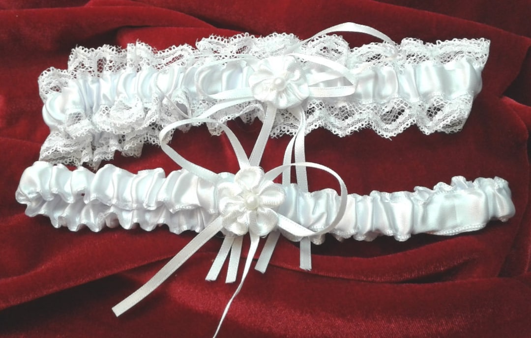 Lace Ribbon Bridal Garter Set, White Wedding Accessory. Ceck Listing ...