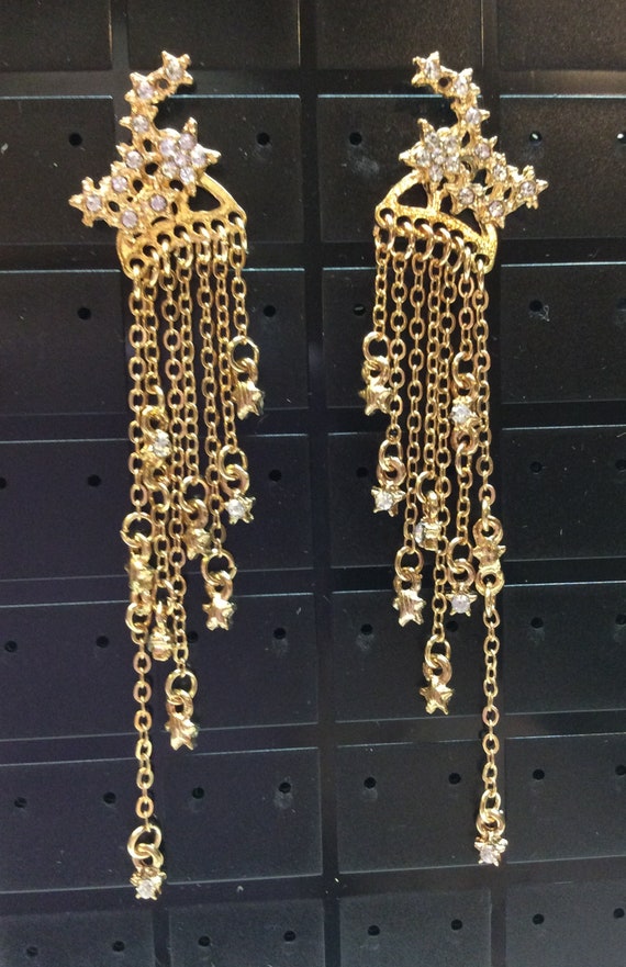 Elegant Beautiful Earrings Bride Brides Maid Wedding Mother Grandmother All Occasion Exquisite Gold Tone Rhinestone Tassel ear 29 Etsy