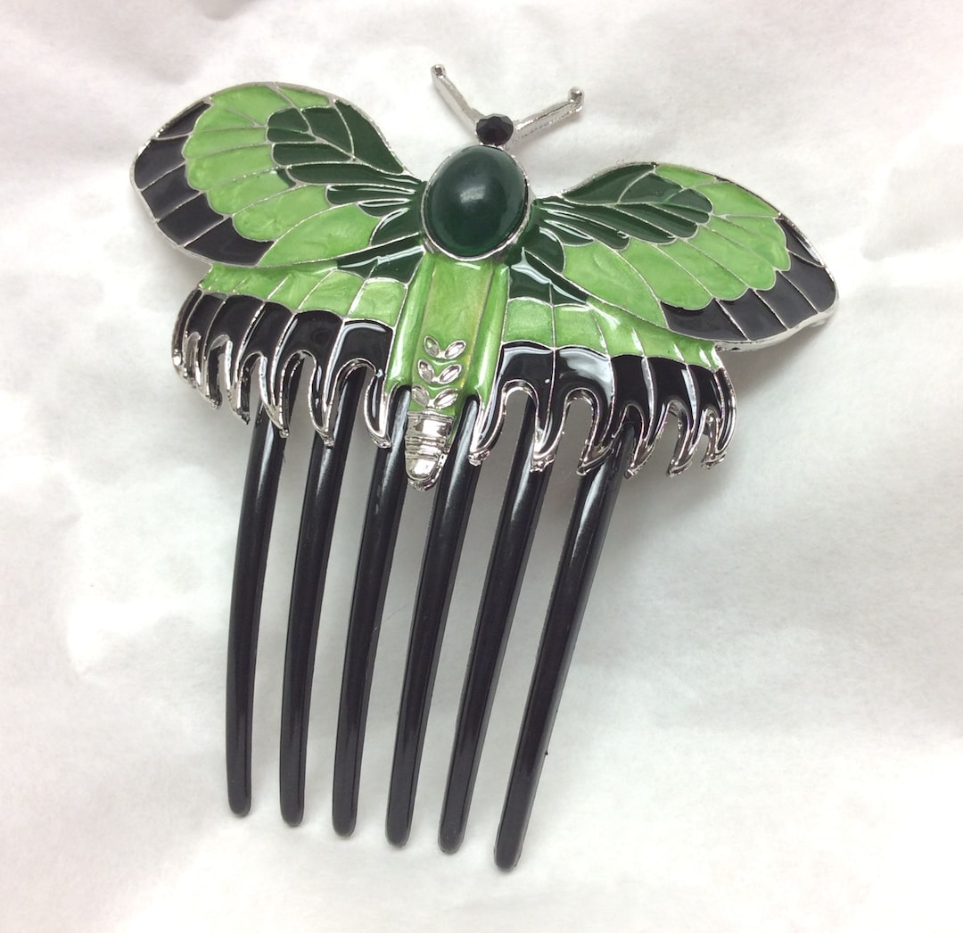 Butterfly Hair Comb, Green Enamel, Titanic Inspired, Rose's Necklace ...