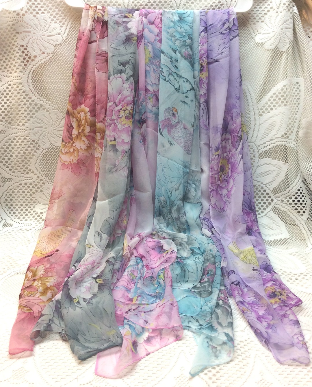 Floral Chiffon Scarf, Sheer Lightweight Neck Scarf, 6 Colors.. Check ...