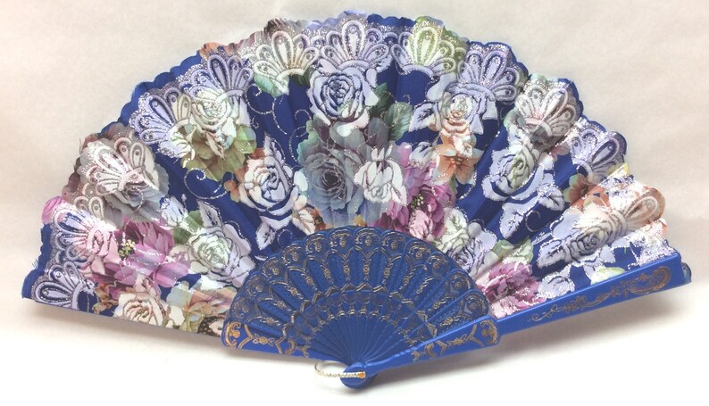 Floral Roses Hand Fan With Silver Thread Accents. Check Listing for ...