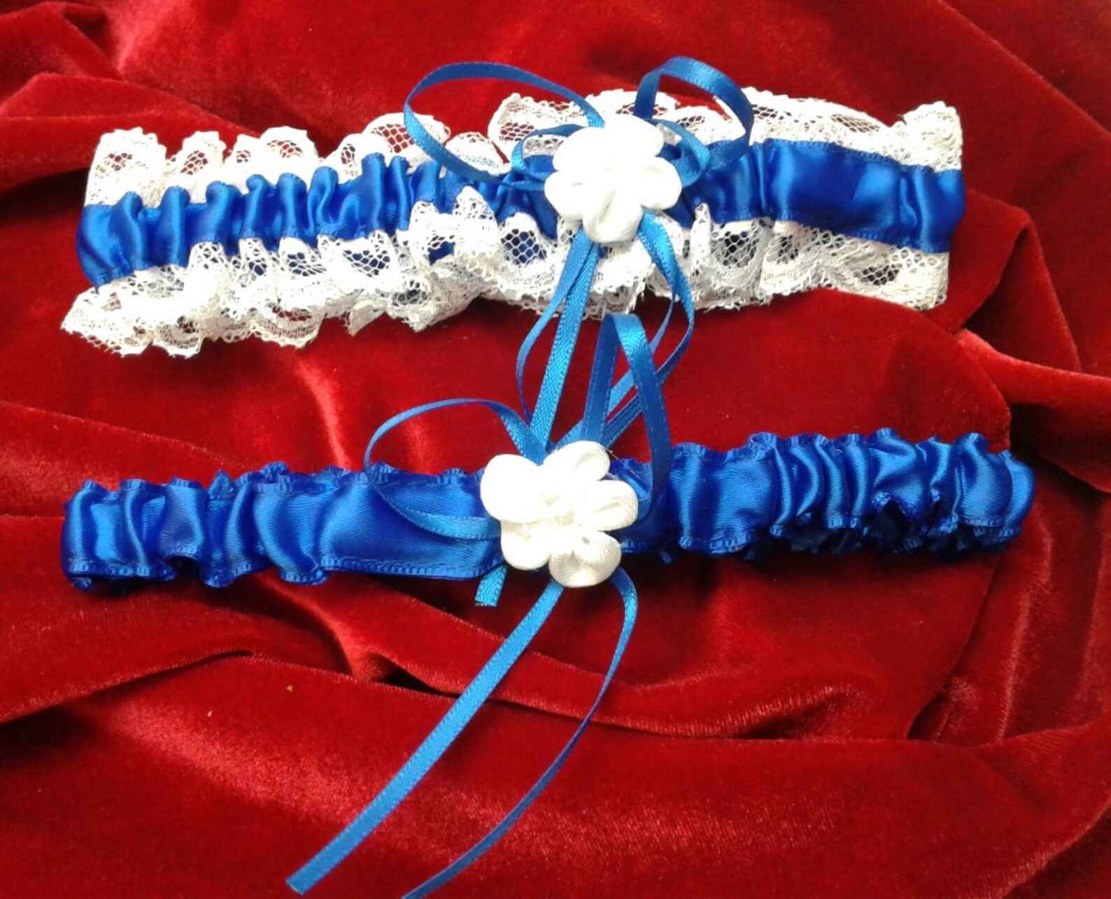 Lace & Ribbon Bridal Garter Set, Blue and White, Wedding Accessory ...