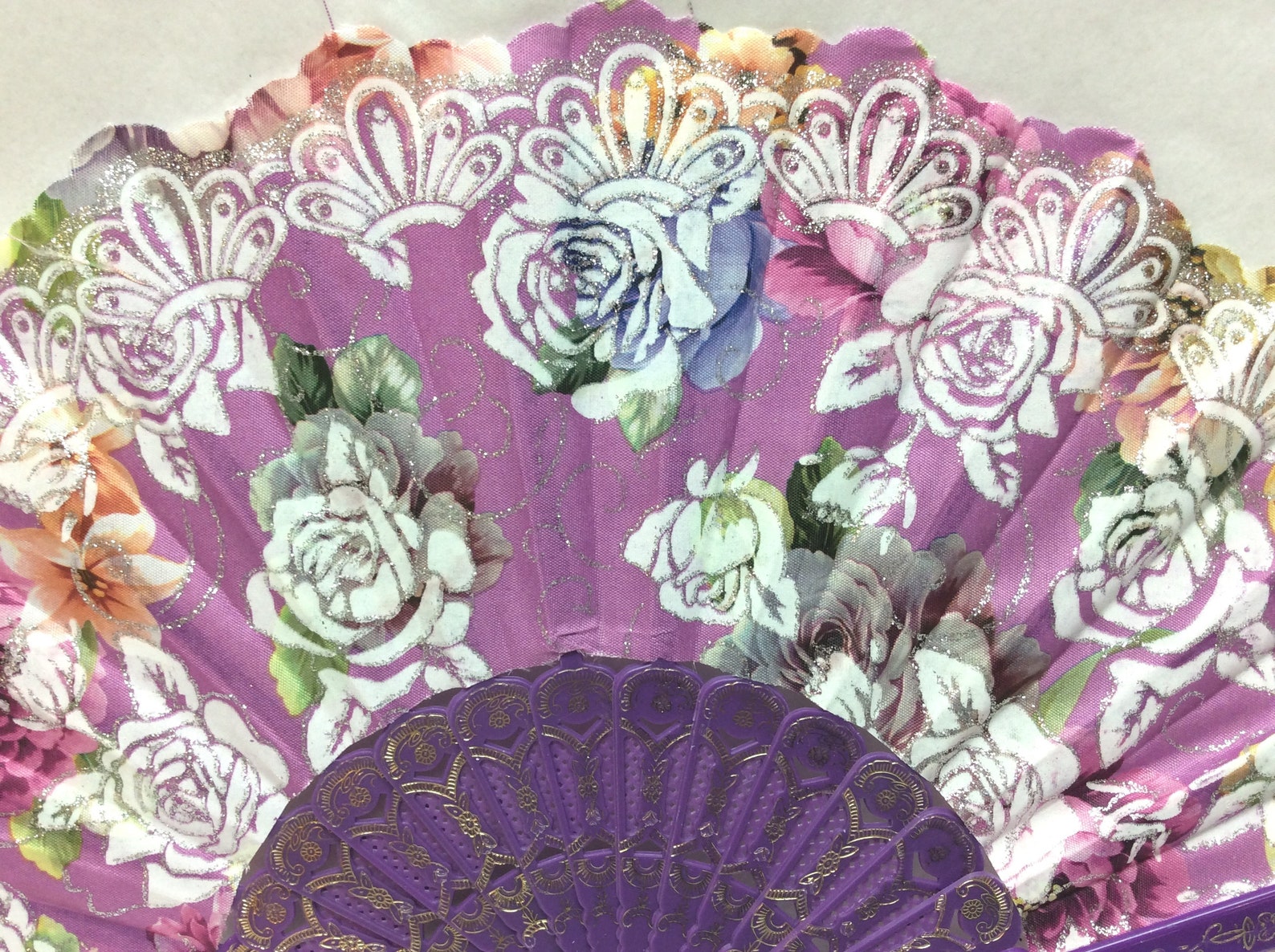 Floral Roses Hand Fan With Silver Thread Accents. Check Listing for ...