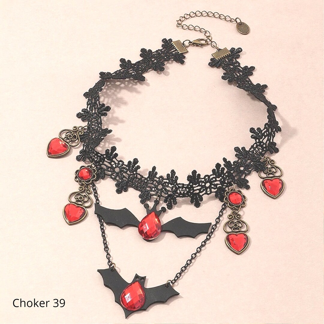 Black Lace Gothic Choker With Jewel Accents. Check Listing for ...