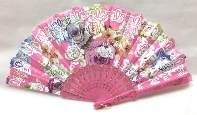 Floral Roses Hand Fan With Silver Thread Accents. Check Listing for ...