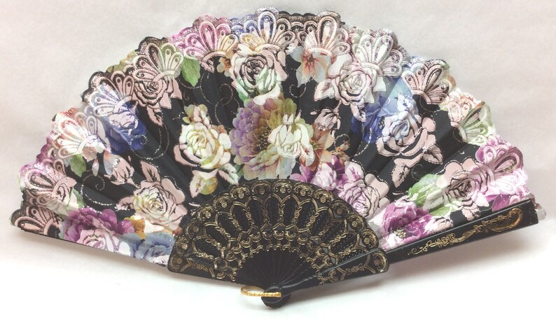 Floral Roses Hand Fan With Silver Thread Accents. Check Listing for ...