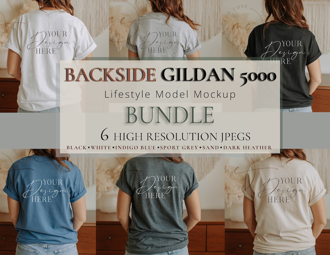 Backside Gildan 5000 Shirt Mockup BUNDLE, Back of Gildan Tshirt Mockup ...
