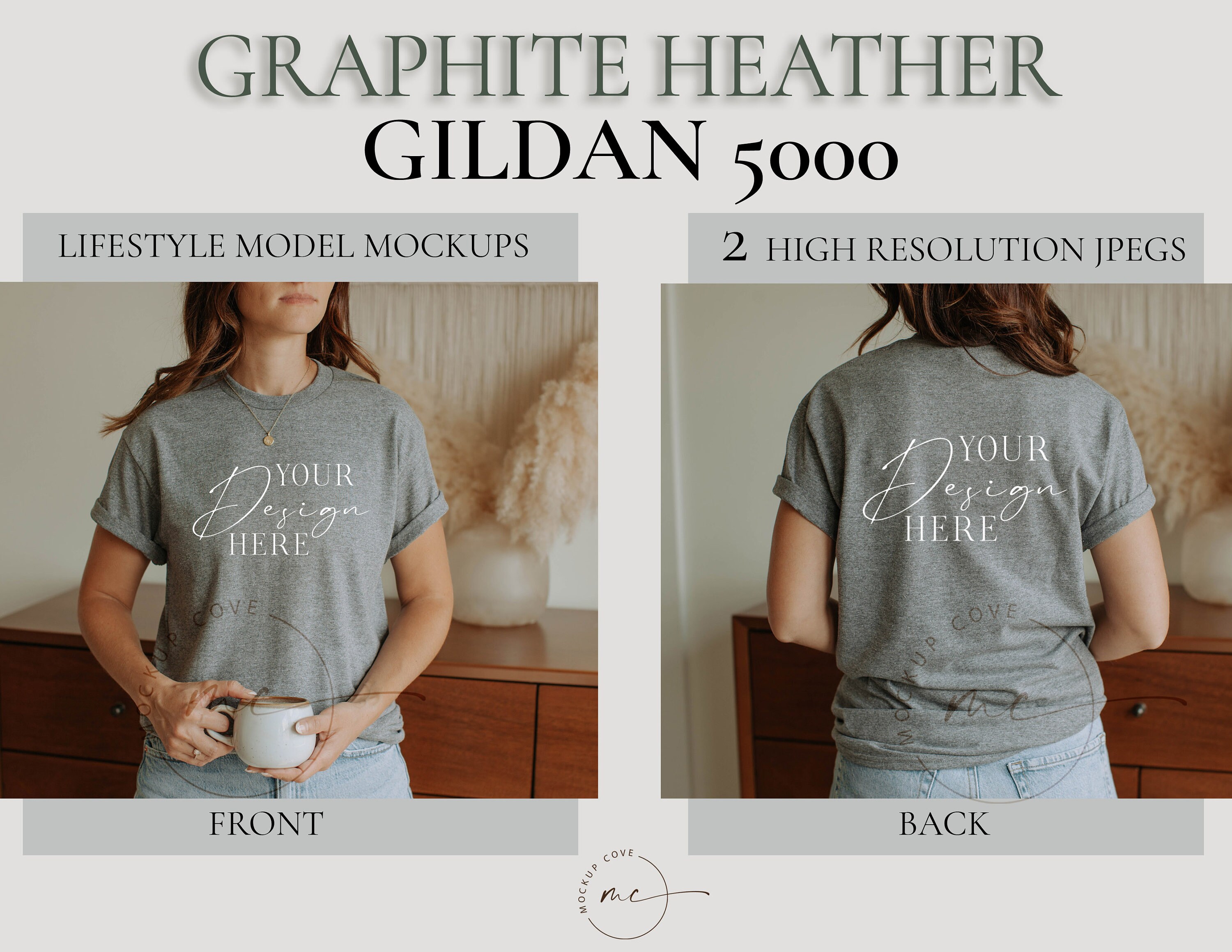 Graphite Heather Gildan 5000 Mockup Front and Back Gildan - Etsy