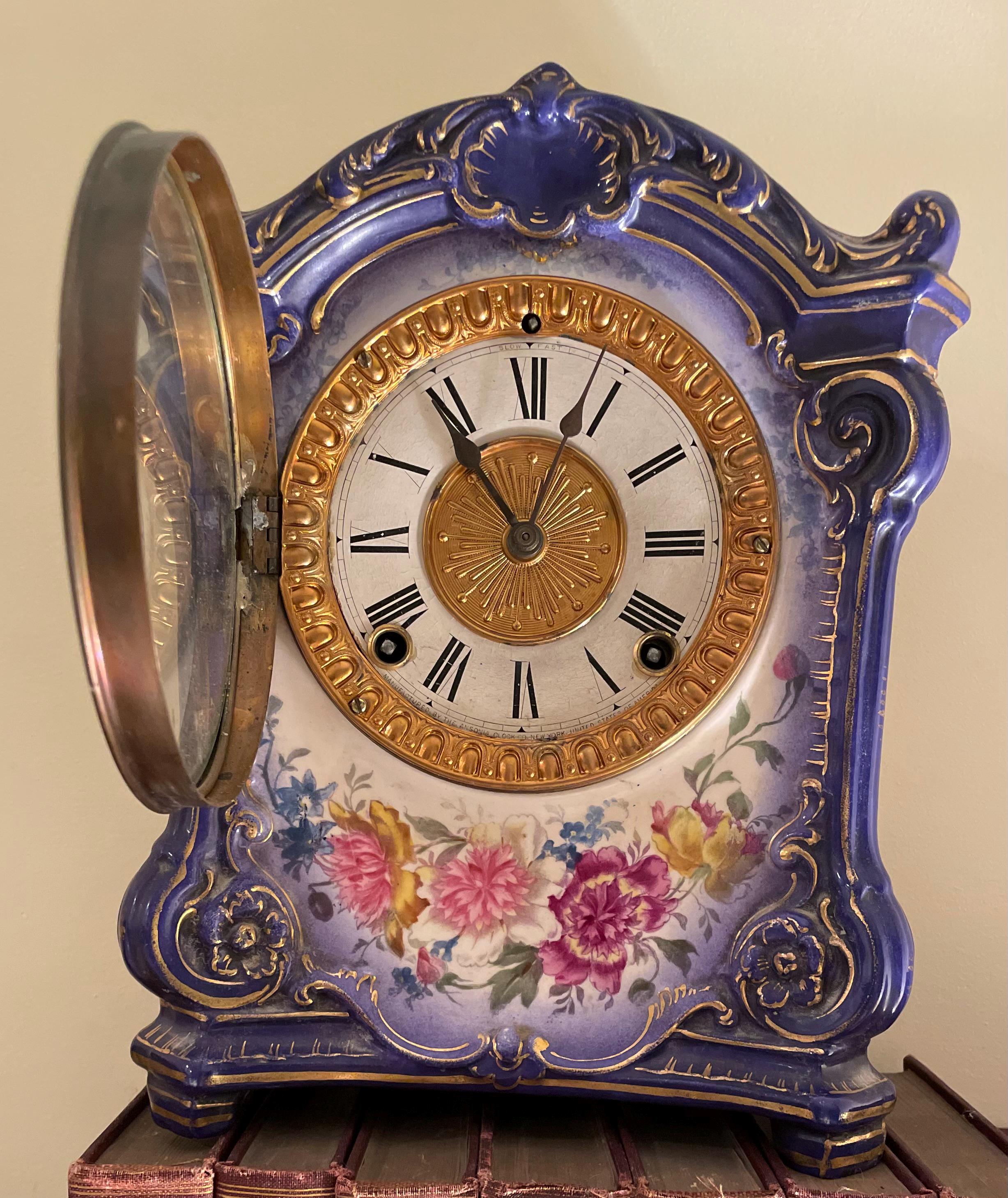 Antique 1882 ANSONIA " Royal Bonn Germany" Porcelain Mantel Clock ...