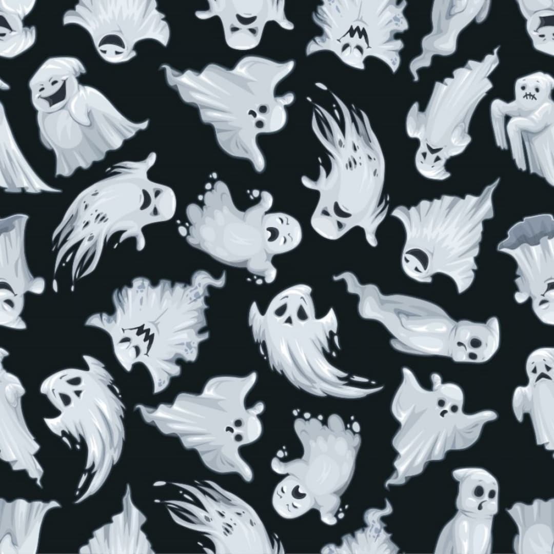 Halloween Fabric - Eerie Ghosts Allover Black Fabric, 100% Cotton Quilt ...