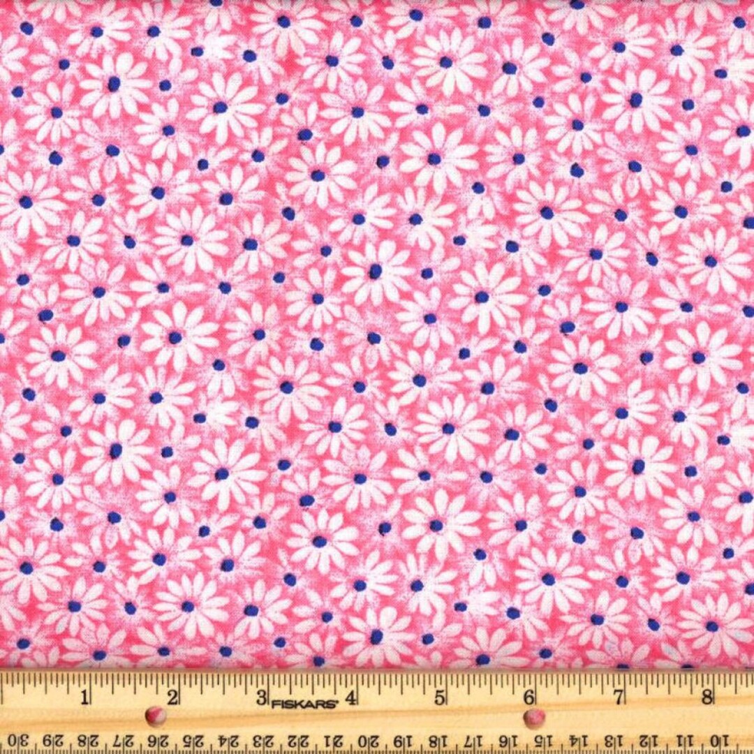 Crazy Daisy Pink & Blue Calico 100% Quilt Cotton Fabric by - Etsy