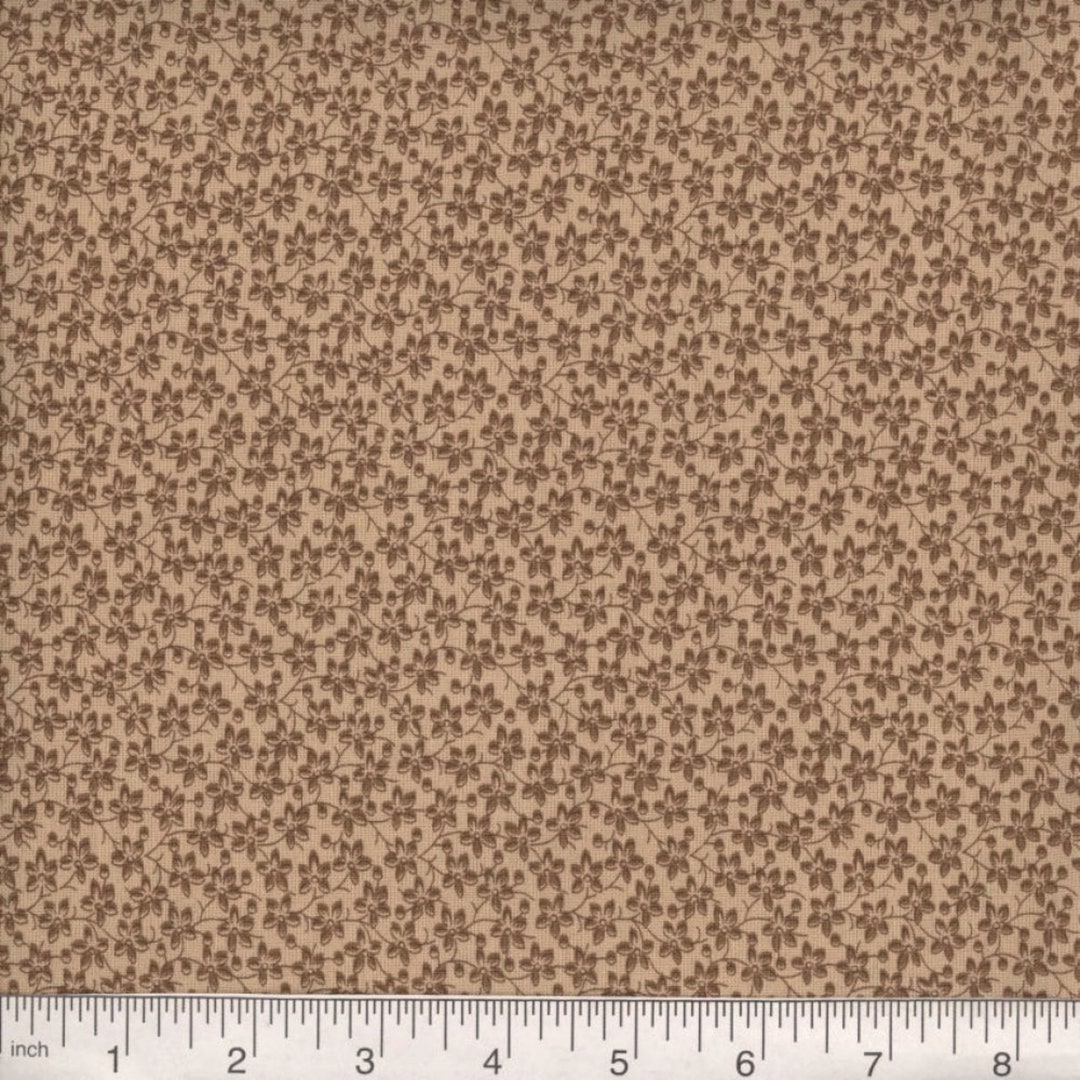 Brown Floral Calico, 100% Quilt Cotton, Fabric by the Yard, Vintage ...