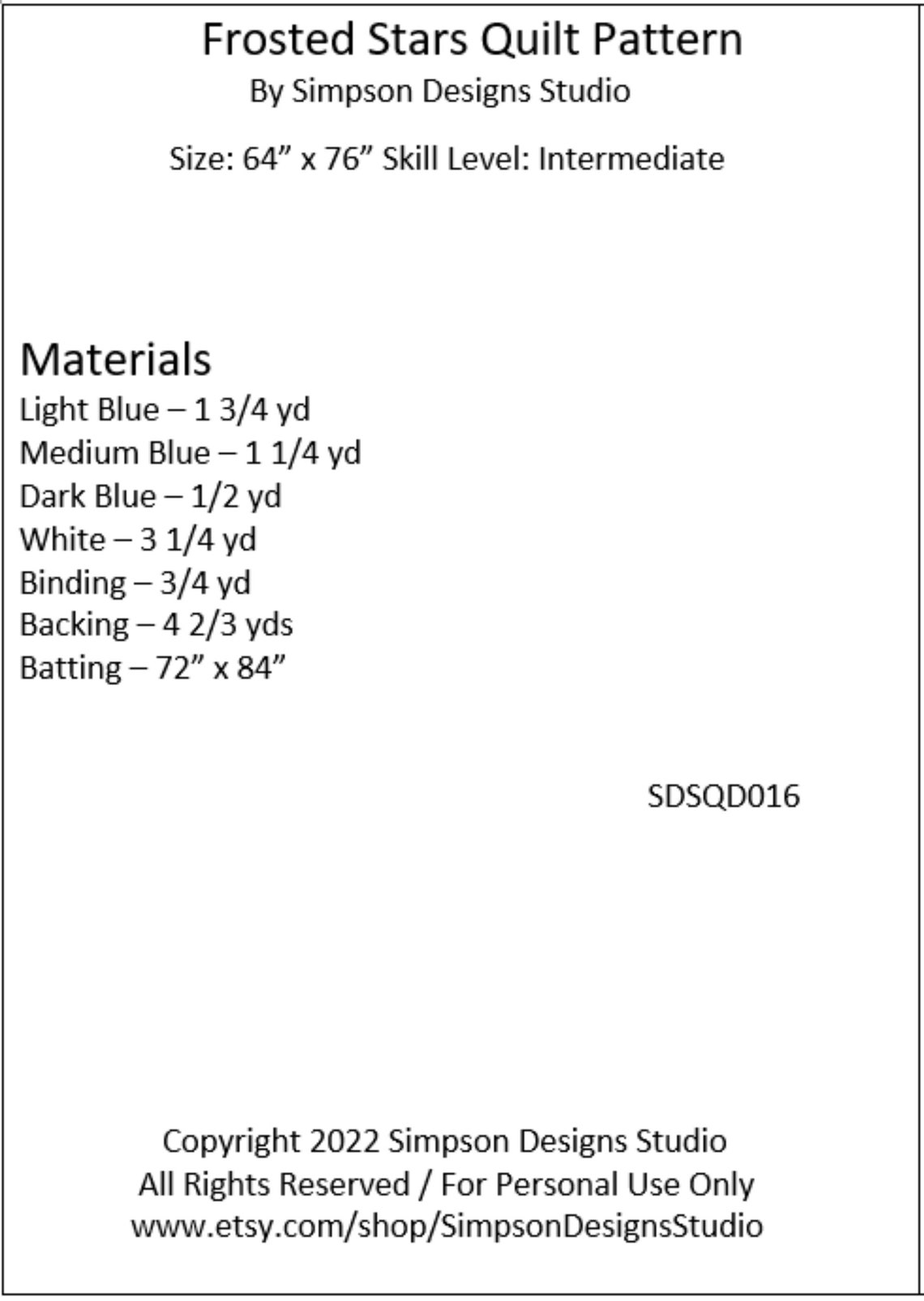 Frosted Stars Quilt Pattern by Simpson Designs Studio - Etsy