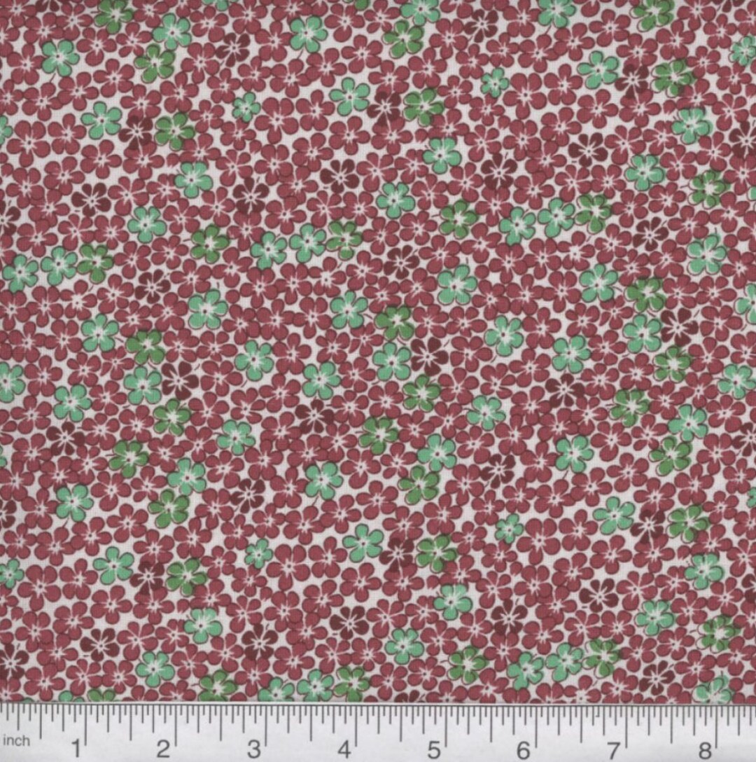 Dark Pink & Green Calico, 100% Quilt Cotton, Fabric by the Yard ...