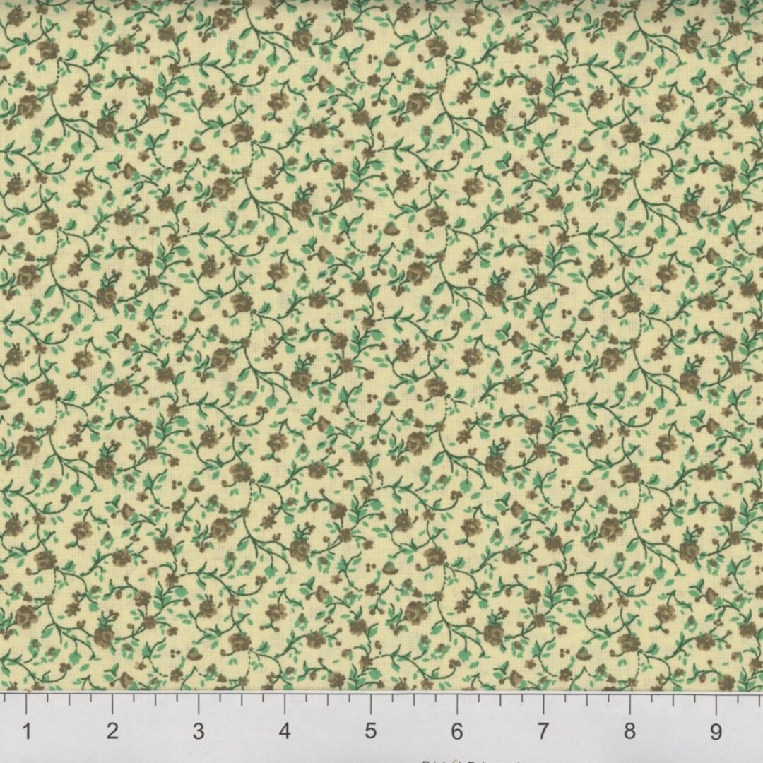 Brown & Green Calico, 100% Quilt Cotton, Fabric by the Yard, Vintage ...
