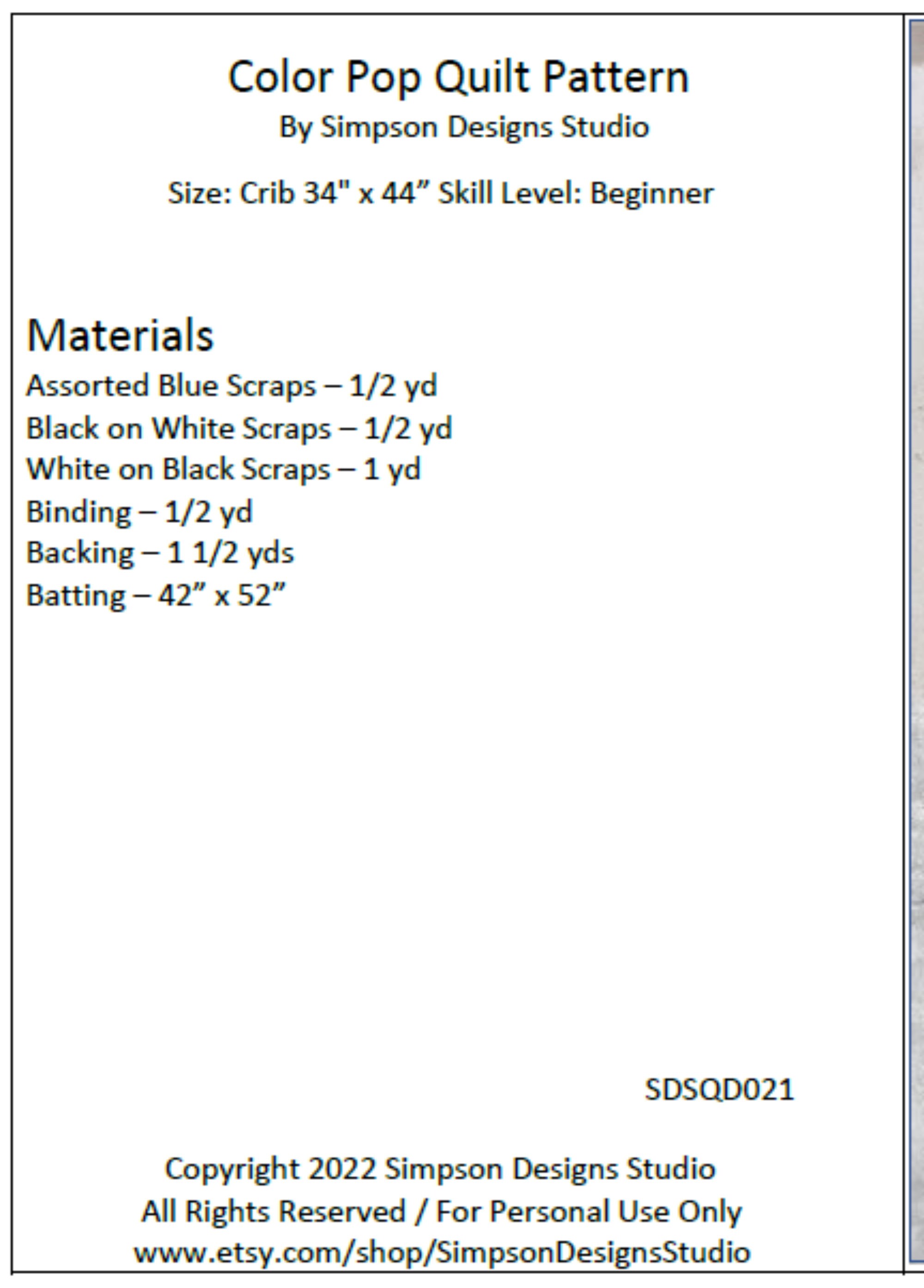 Color Pop Quilt Pattern PDF by Simpson Designs Studio, Digital Pattern ...
