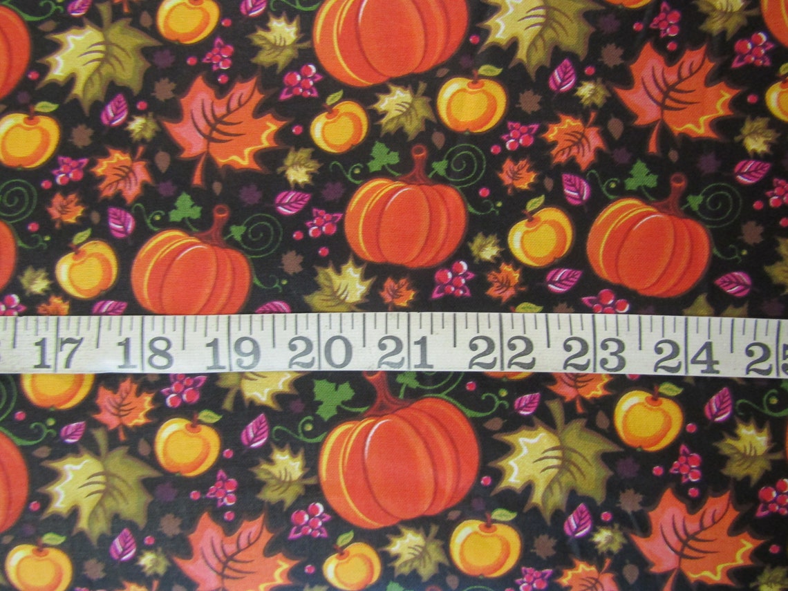 Hello Fall on Black Thanksgiving Fabric by the Yard 100% - Etsy