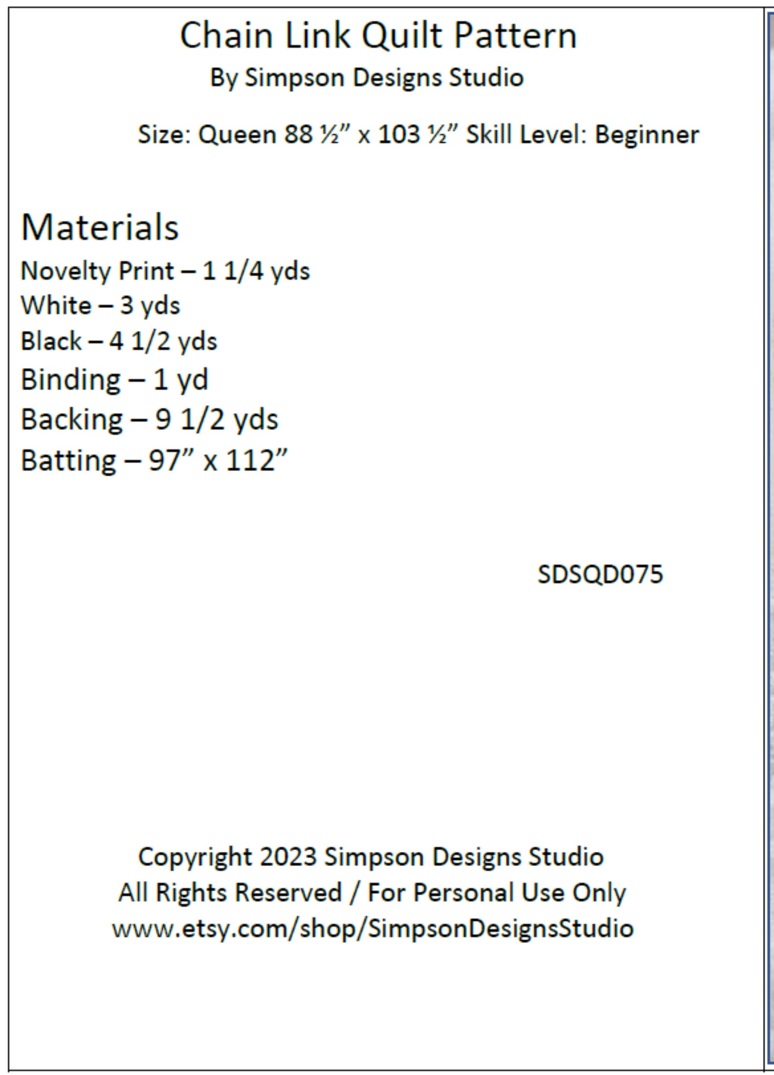 Chain Link Quilt Pattern PDF by Simpson Designs Studio, Digital Pattern, Easy Pattern, Beginner ...