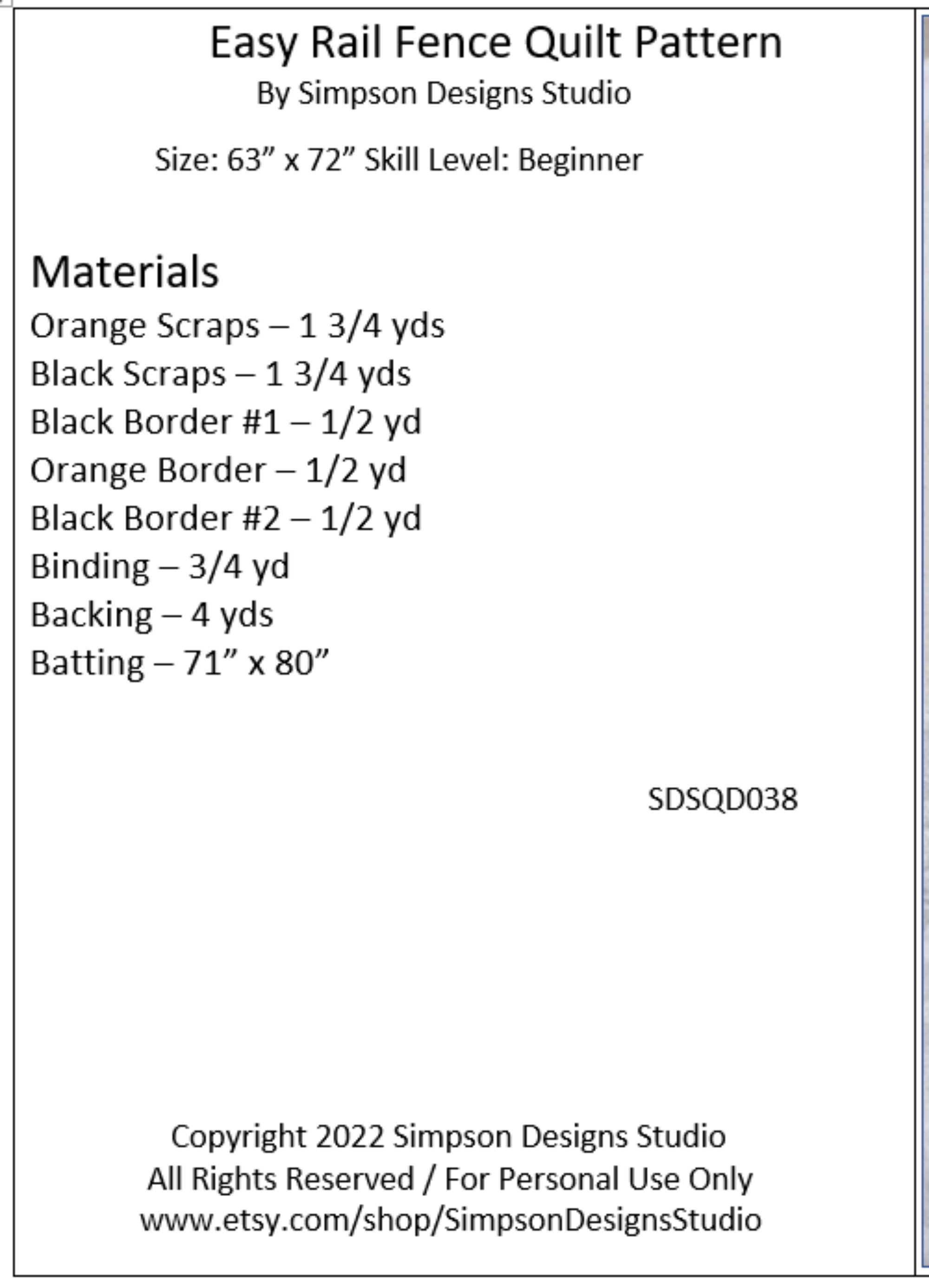 Easy Rail Fence Quilt Pattern by Simpson Designs Studio - Etsy