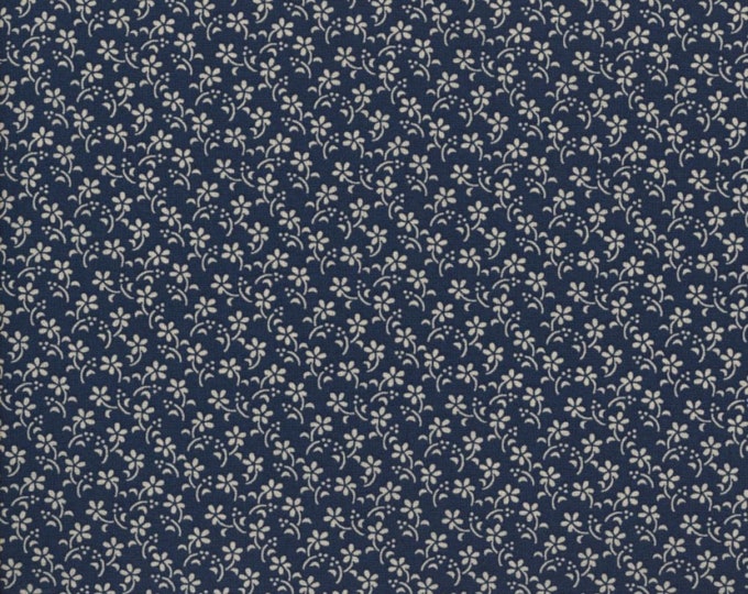 Tan/blue Vintage 1800's Reproduction Fabric, Fabric by the Yard, 100% ...