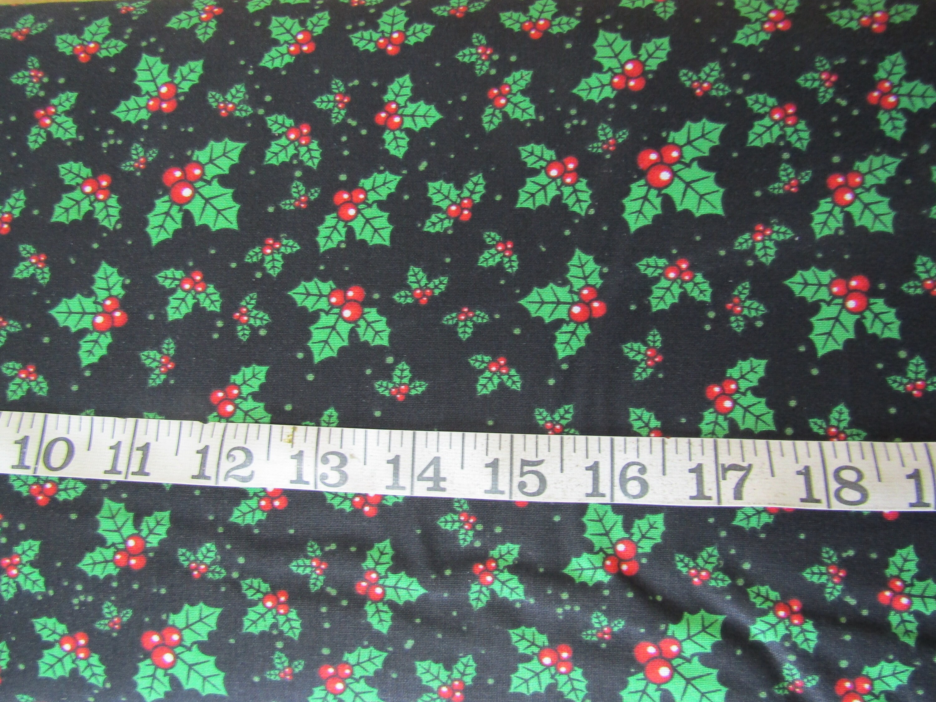 Christmas Fabric Holly Berry on Black Fabric Fabric by the | Etsy