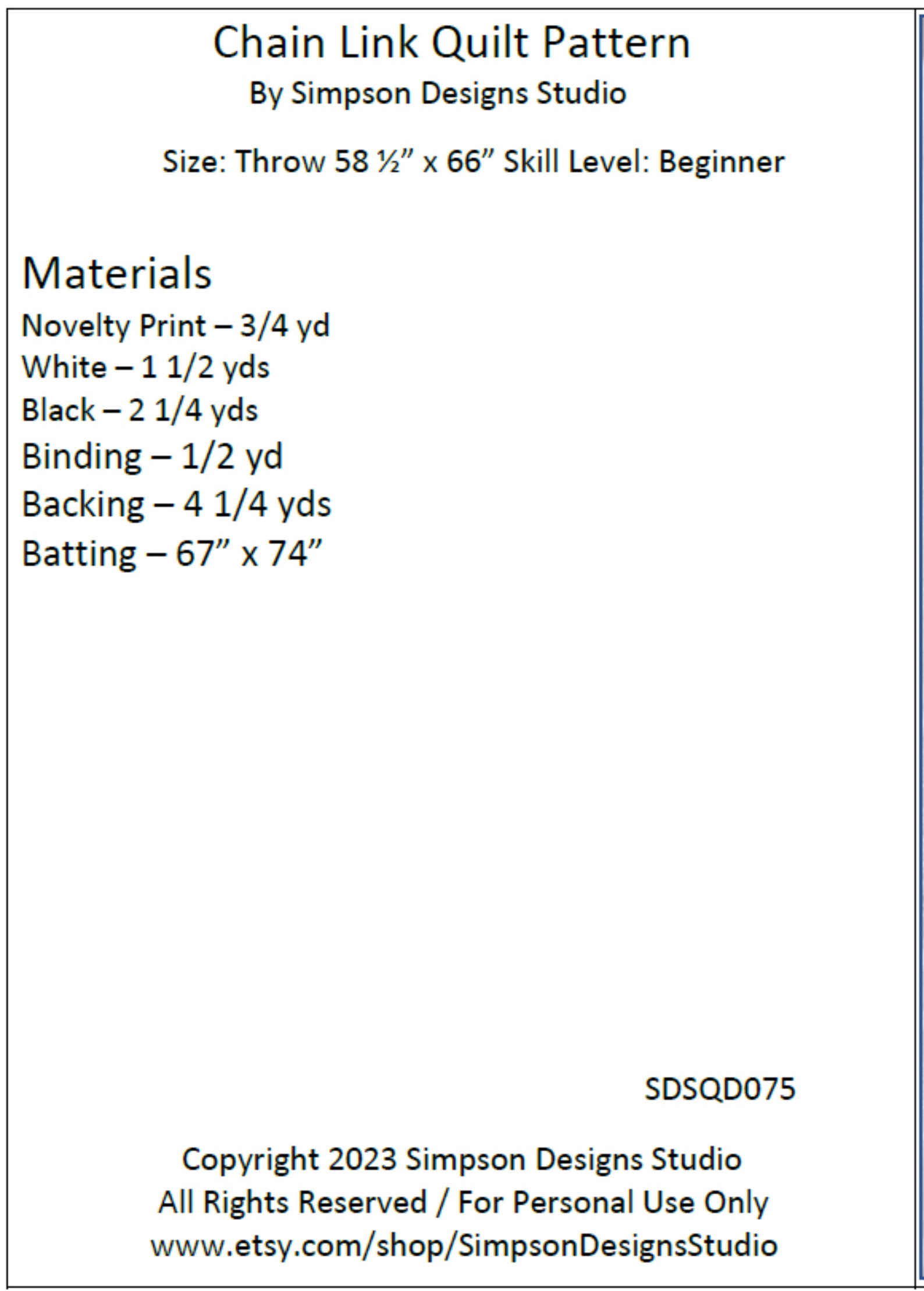 Chain Link Quilt Pattern PDF by Simpson Designs Studio, Digital Pattern, Easy Pattern, Beginner ...