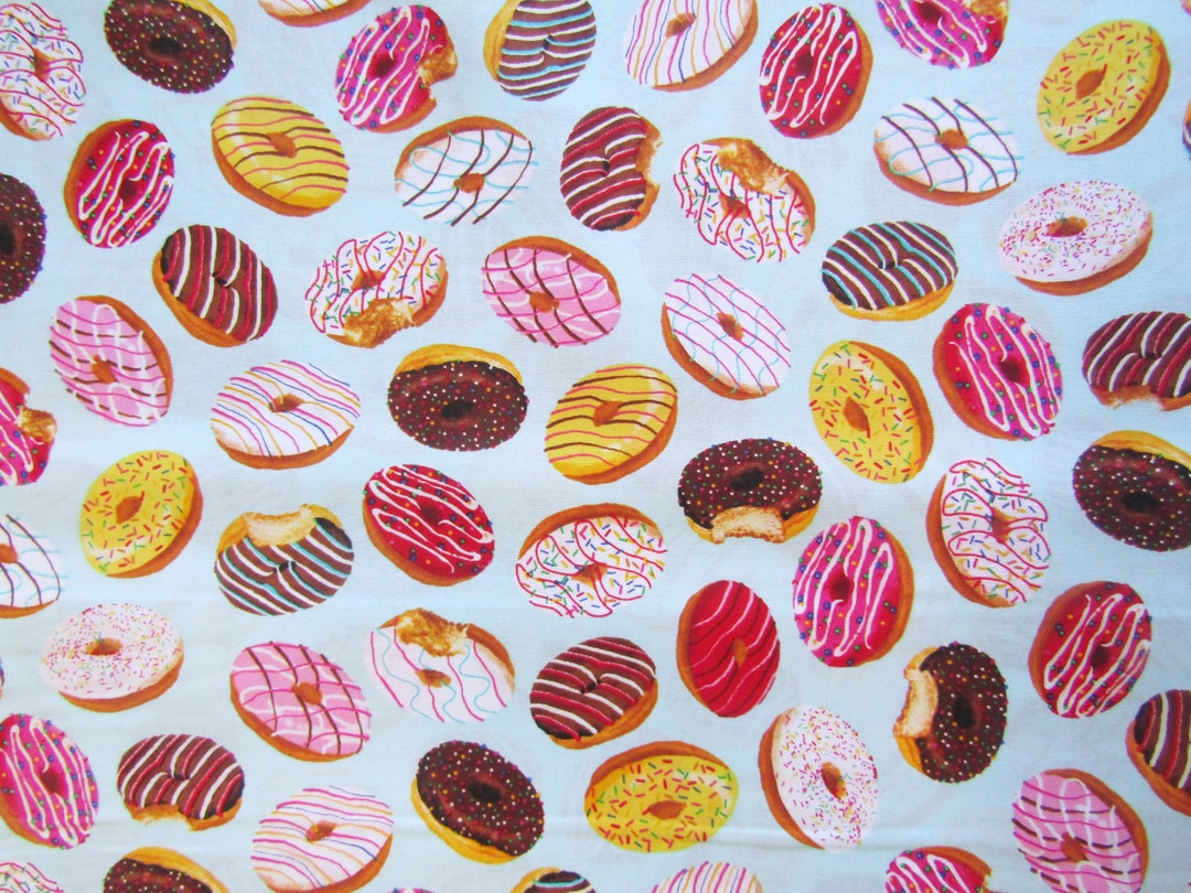 Donut Fabric, 100% Cotton, Fabric by the Yard, Tossed Donuts Fabric ...