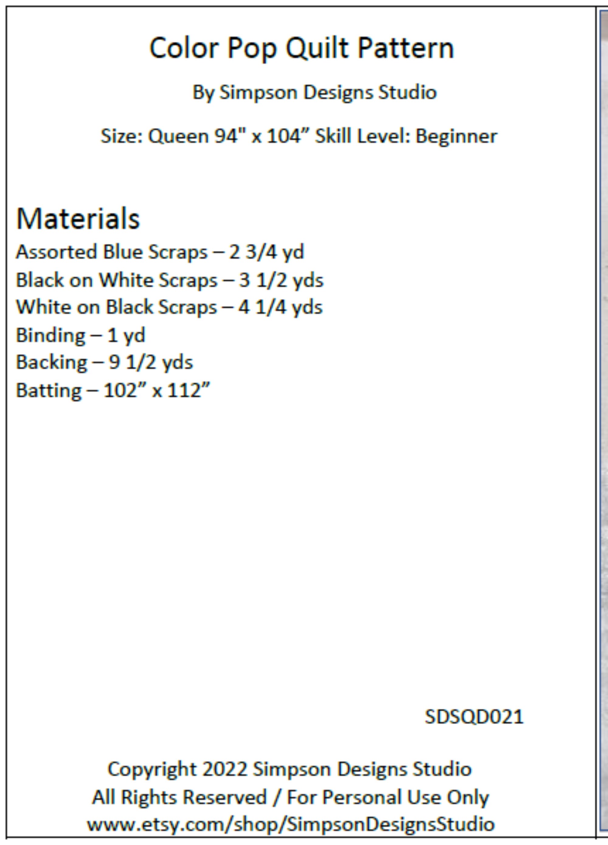 Color Pop Quilt Pattern PDF by Simpson Designs Studio Digital - Etsy