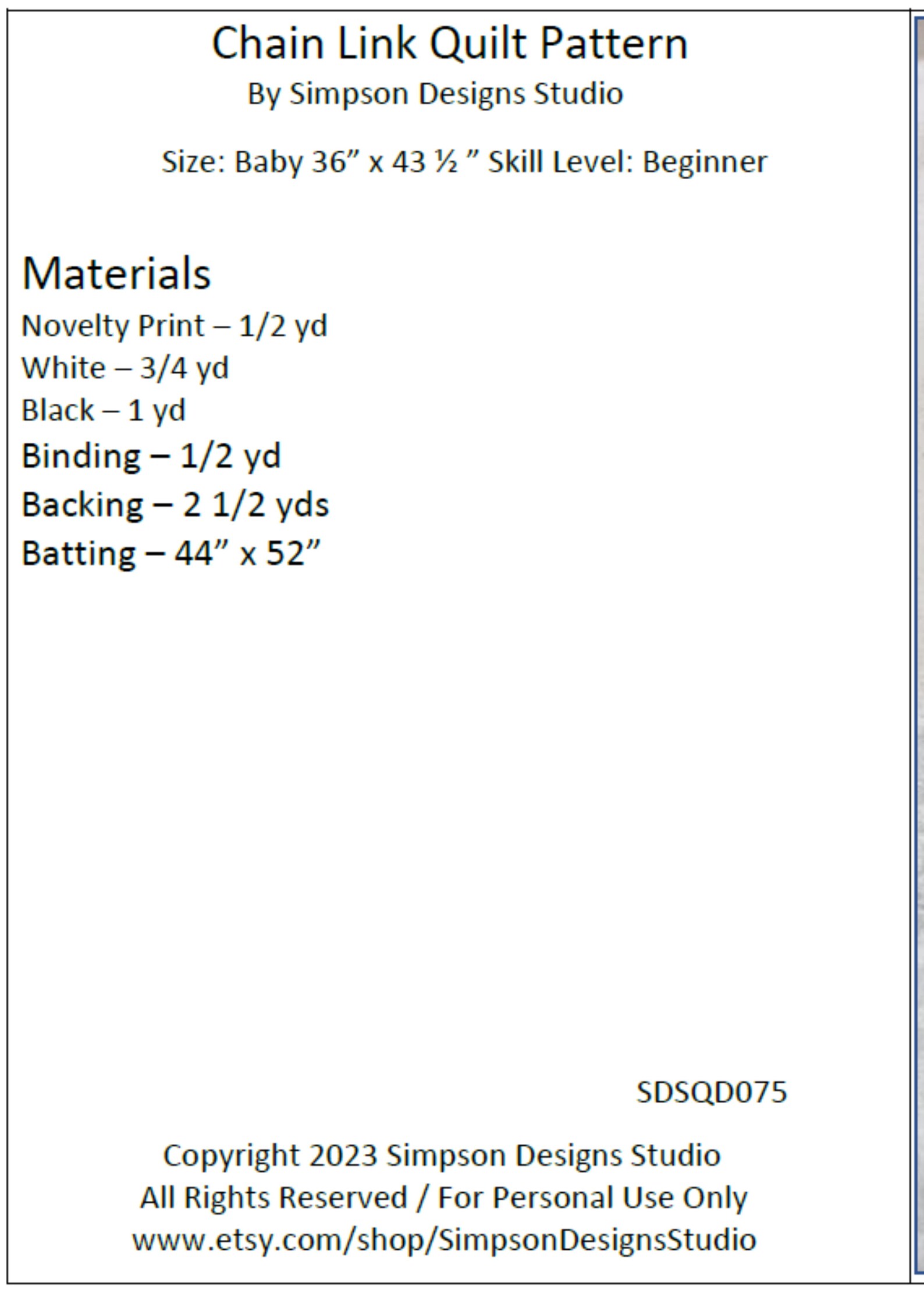 Chain Link Quilt Pattern PDF by Simpson Designs Studio, Digital Pattern, Easy Pattern, Beginner ...