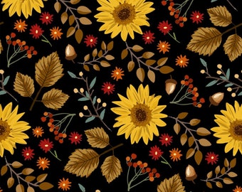 Hello Fall on Black Thanksgiving Fabric by the Yard 100% | Etsy