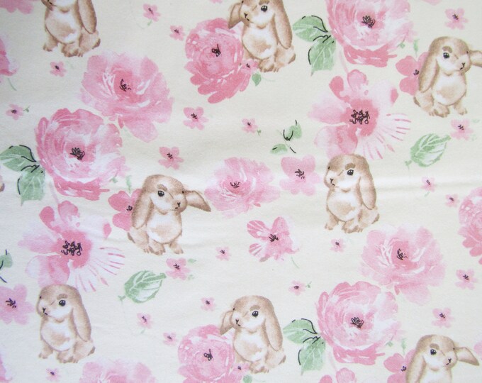 Bunny & Rose Flannel Fabric, Fabric by the Yard, Bunny Fabric, Flannel ...