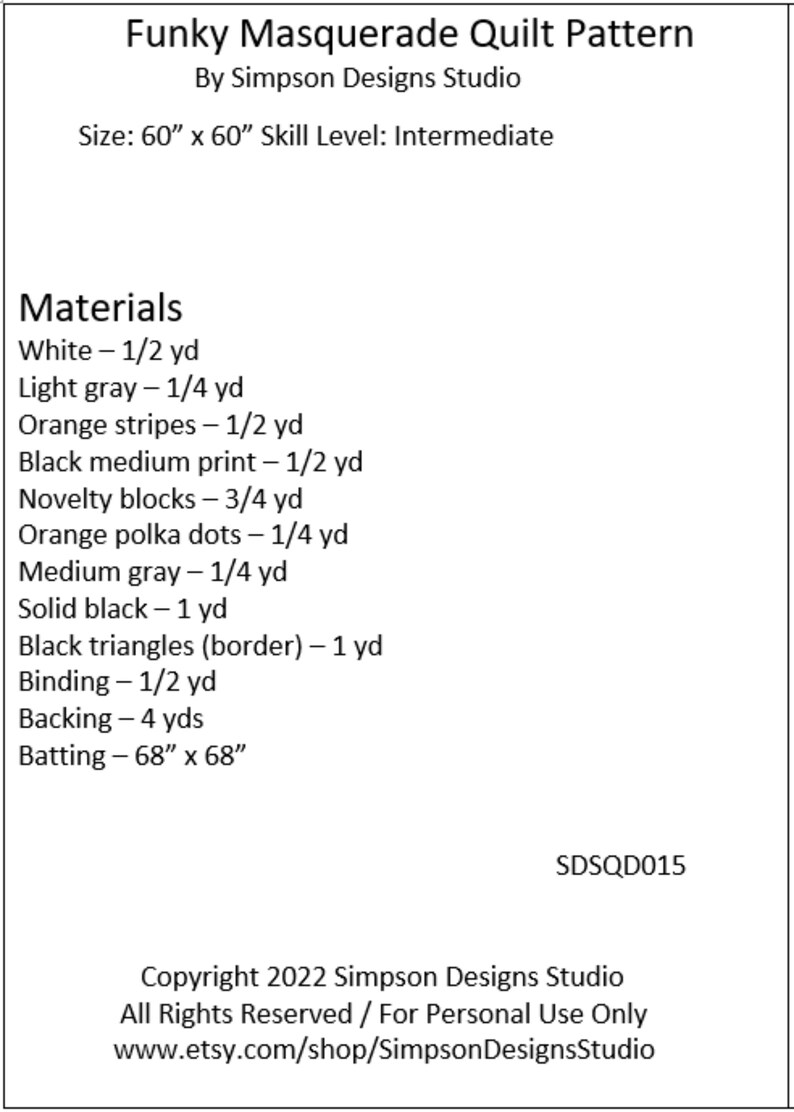 Funky Masquerade Quilt Pattern PDF by Simpson Designs Studio - Etsy