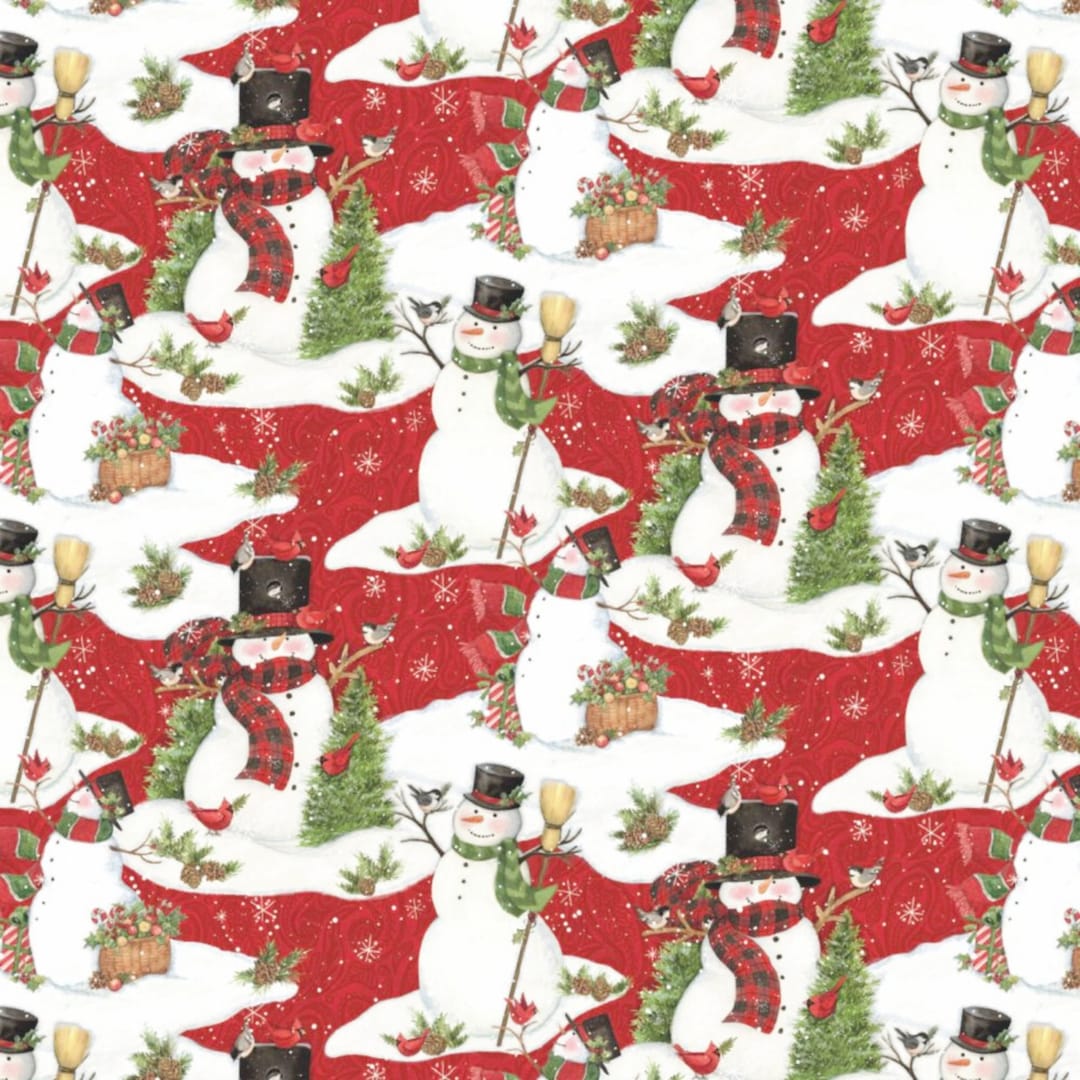 Snowman Scenic Christmas Fabric by Susan Winget, Fabric by the Yard ...