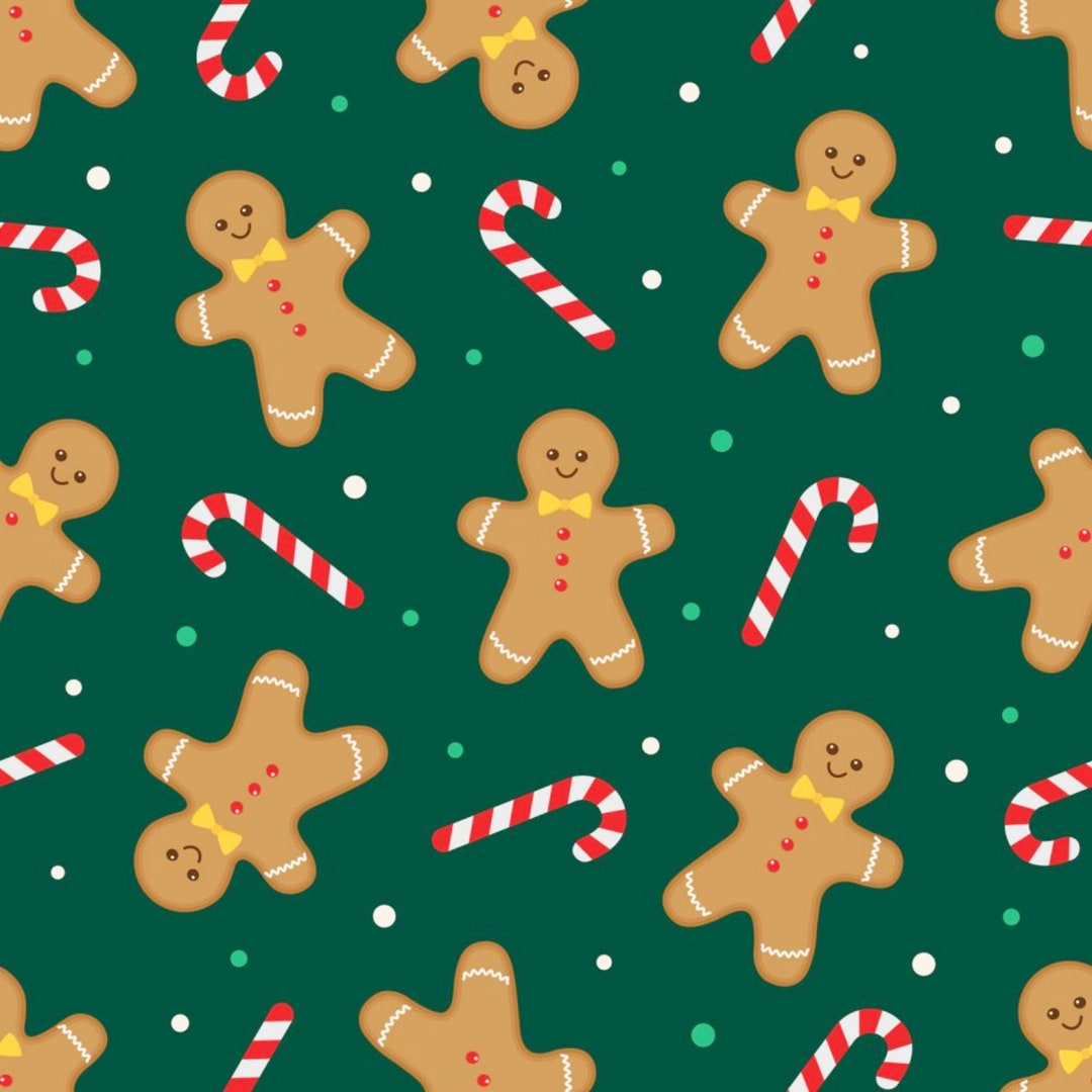 Christmas Fabric - Gingerbread Dance on Green Fabric, Fabric by the ...