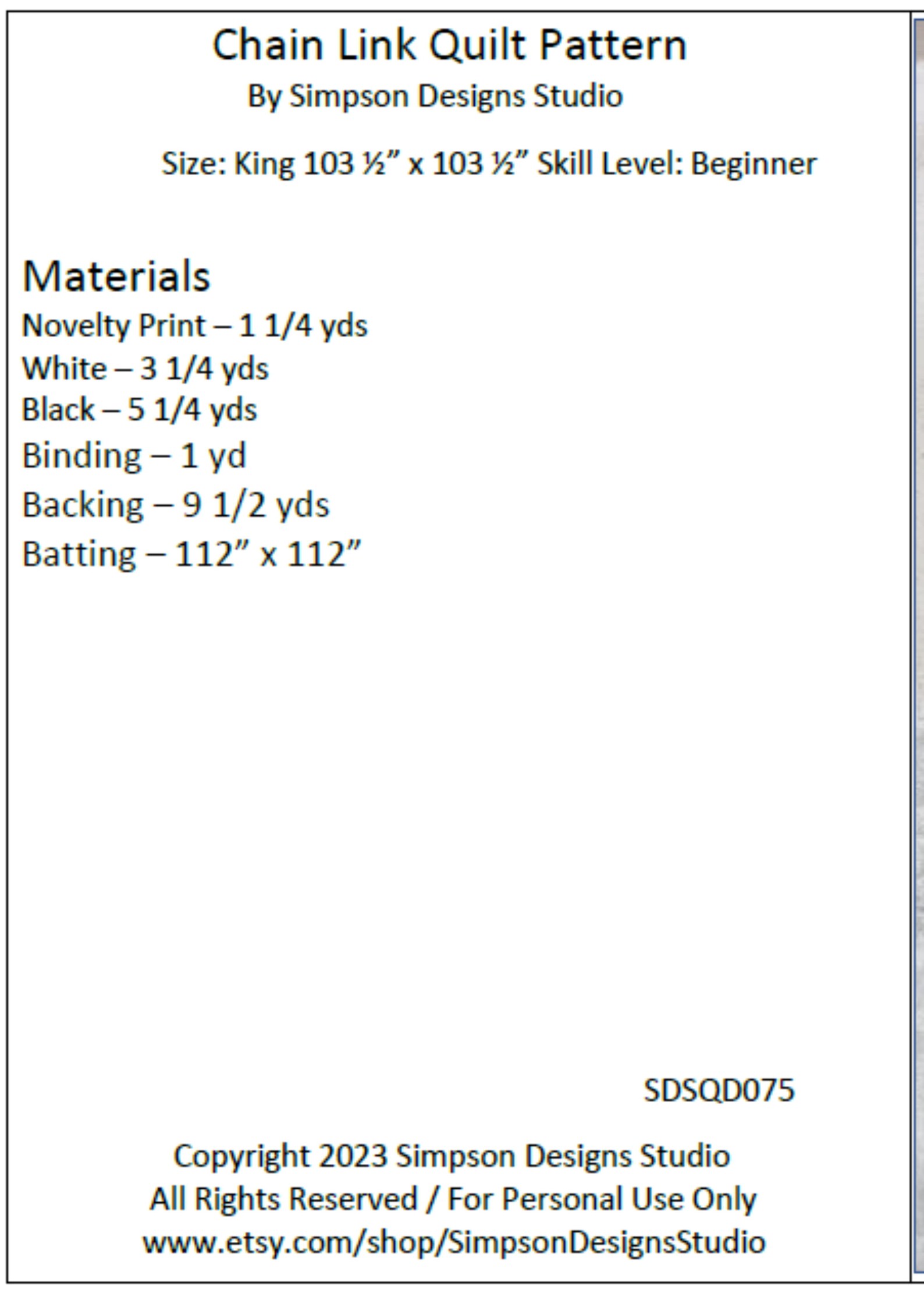 Chain Link Quilt Pattern PDF by Simpson Designs Studio, Digital Pattern ...