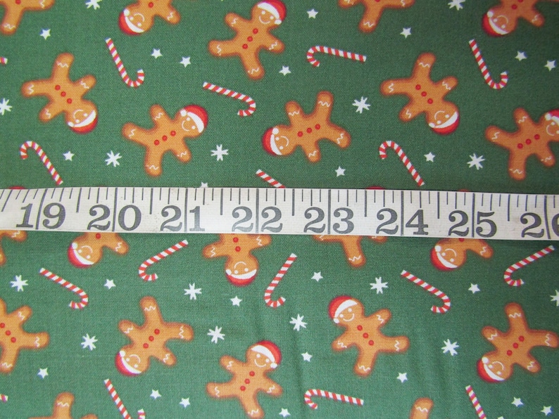 Christmas Fabric - Gingerbread Shuffle on Green Fabric, Fabric by the ...