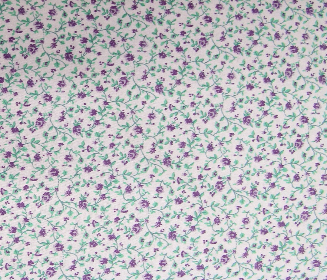 Purple & Green Calico, 100% Quilt Cotton, Fabric by the Yard, Vintage ...