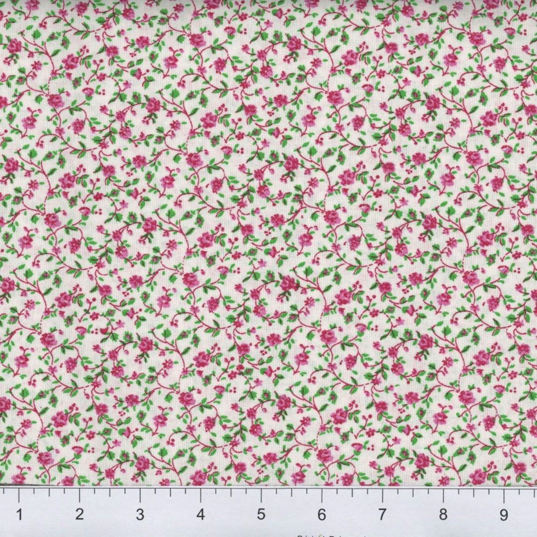 Pink & Green Calico Fabric, 100% Cotton, Fabric by the Yard, Vintage ...