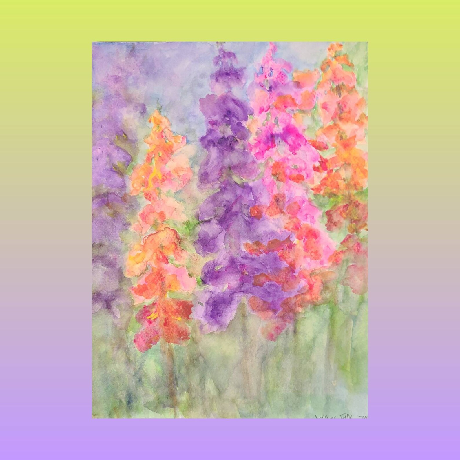 Purple Pink Orange Floral Snapdragons Watercolor Painting 9x12 Inch ...