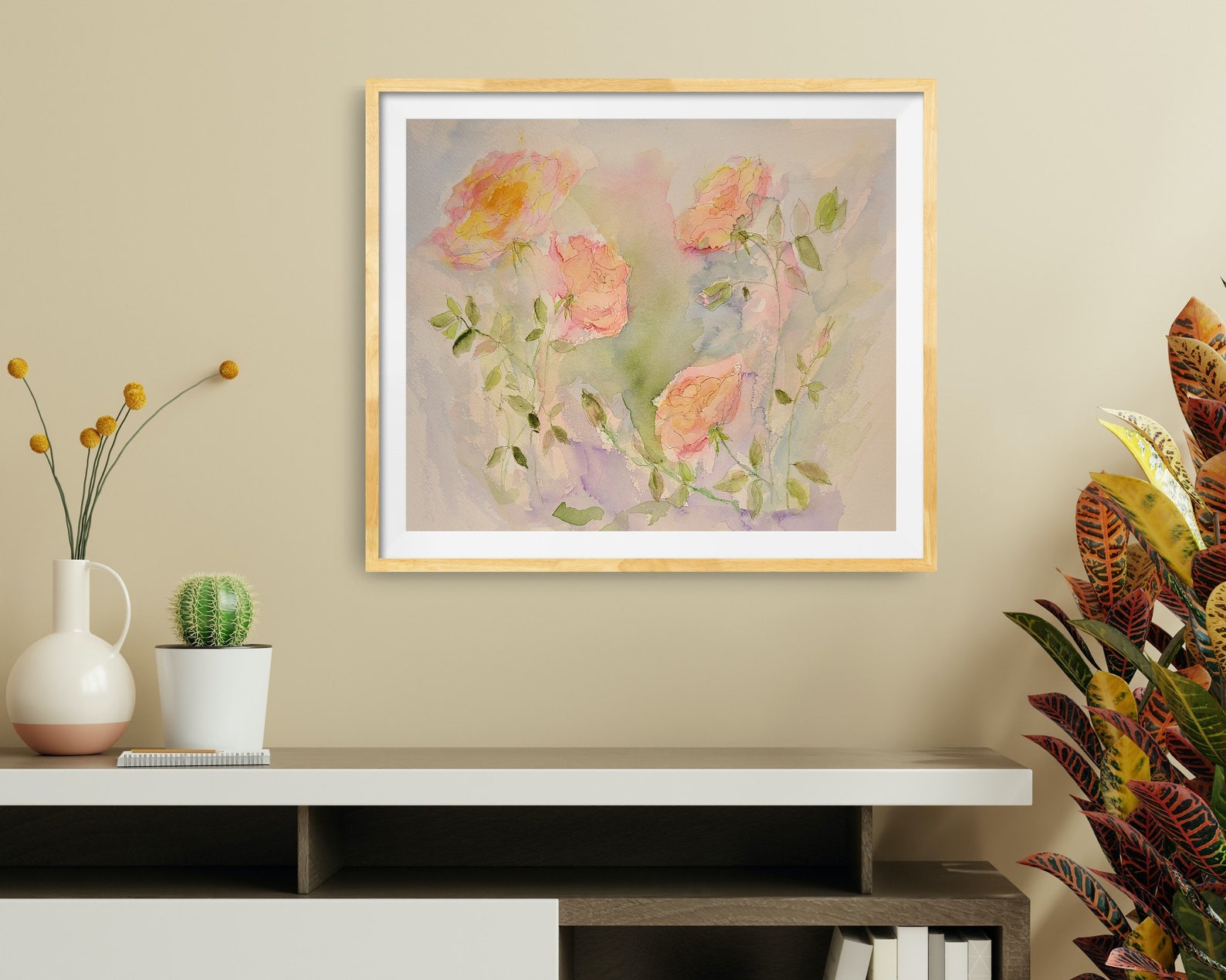 Pink, Orange, Yellow Vintage Roses Watercolor Signed Original Painting ...