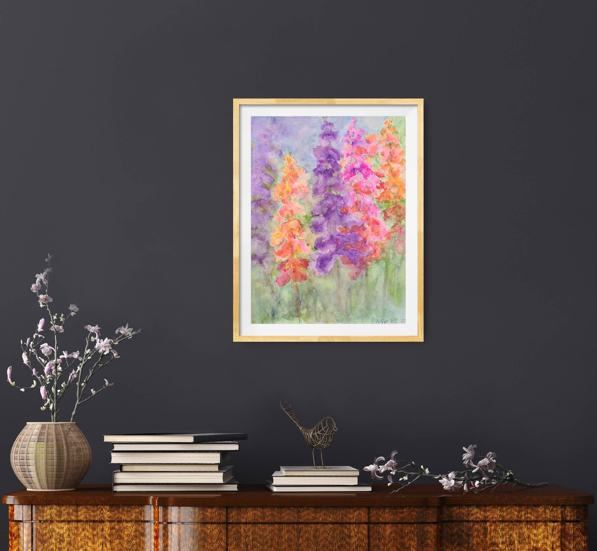Purple Pink Orange Floral Snapdragons Watercolor Painting 9x12 Inch ...