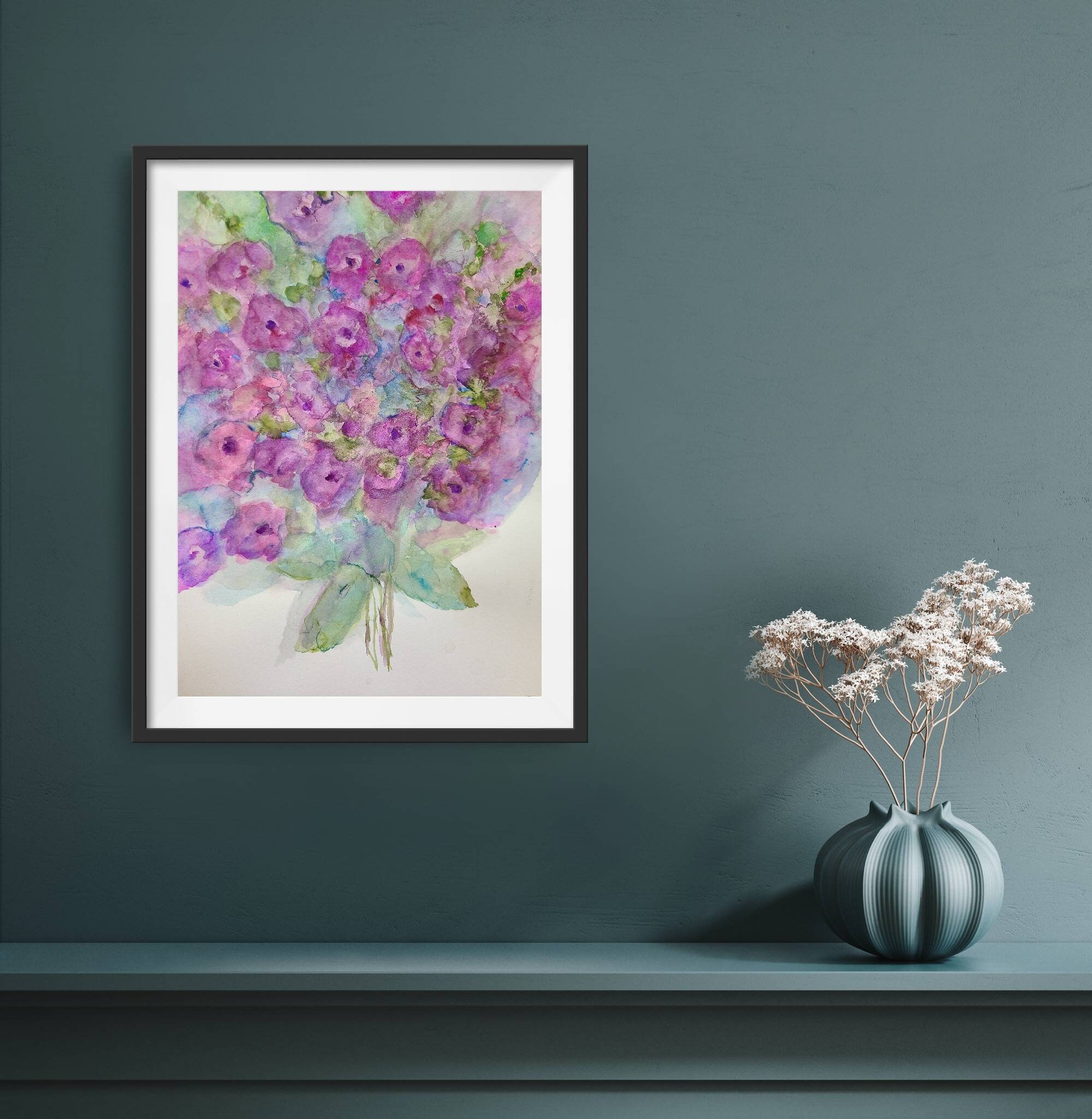 Pink Purple Posey Flowers Watercolor /signed Original Art/vertical ...