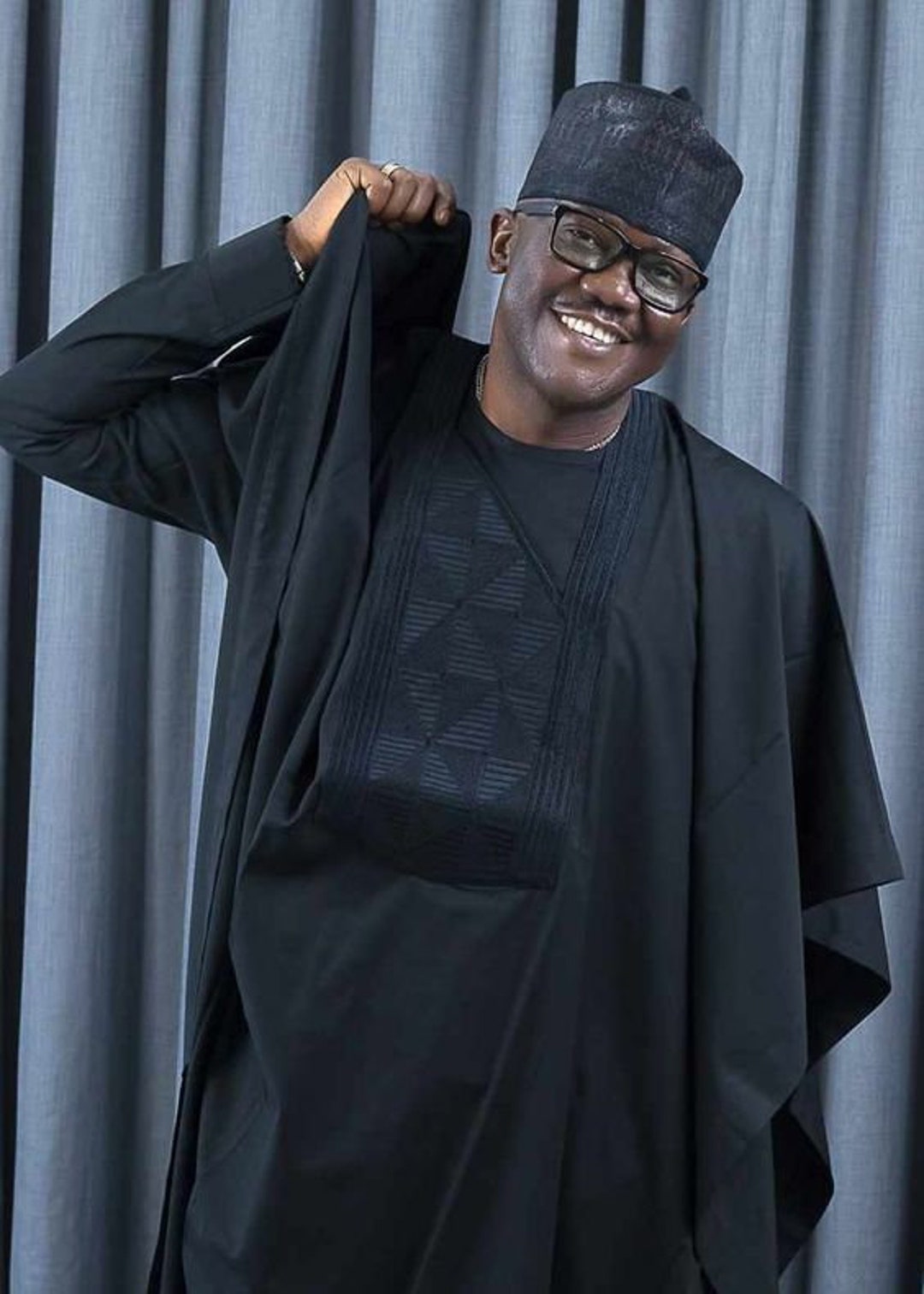 All Black Agbada Babariga 3 Pieces Men Groom Suit African Wear Clothing ...