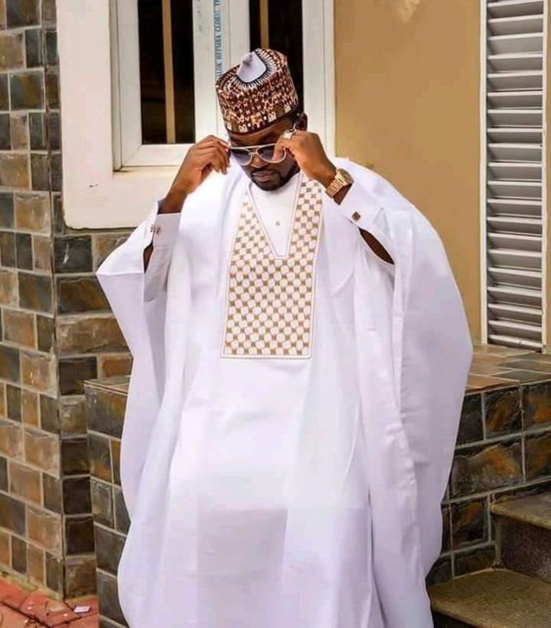 White Agbada Babariga 3 Pieces Men Groom Suit African Clothing for ...