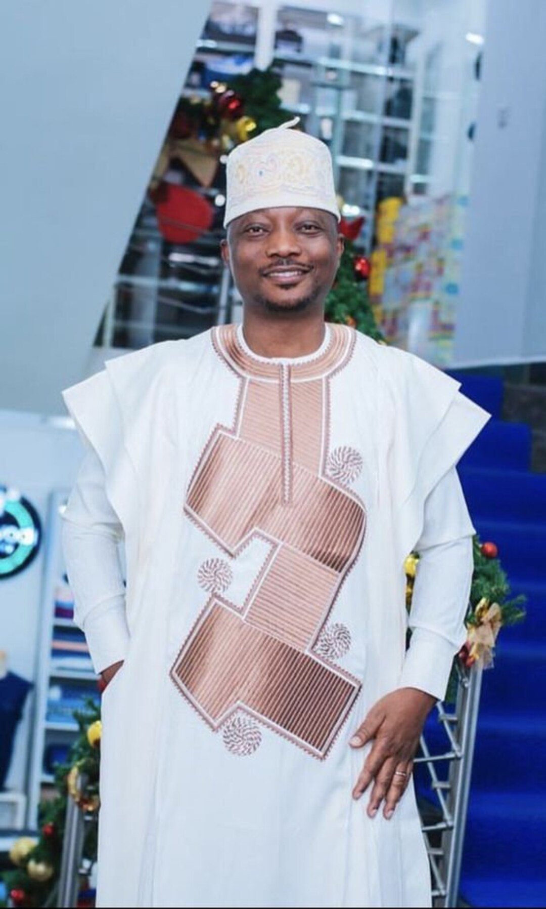 White and Copper Agbada Babariga 3 Pieces Groom Suit Men African ...