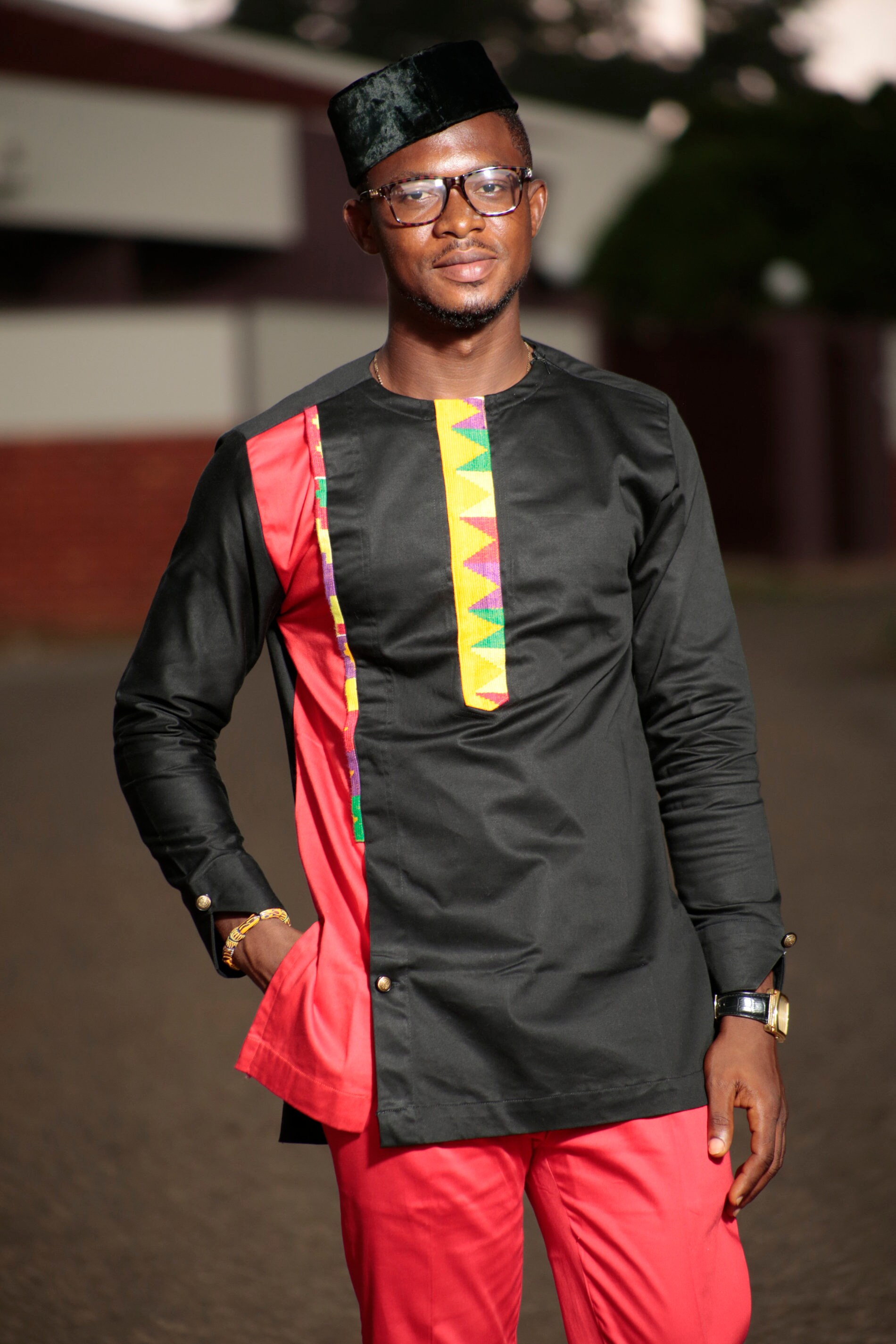 Kente & Black Cotton Men's African Clothing Men's Fashion African Men's ...