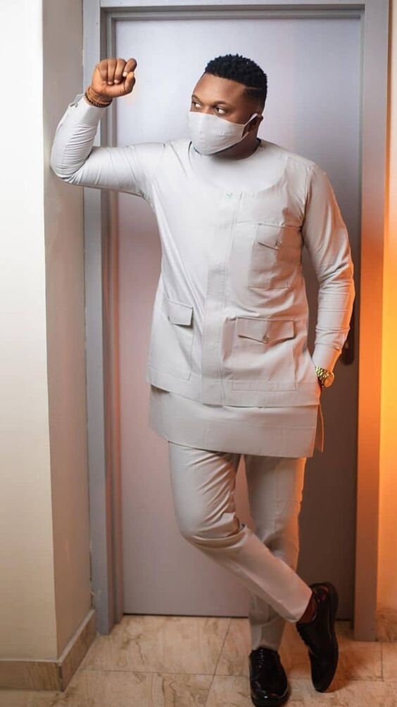 Gray Long Sleeve Shirt and Pants Kaftan African Wear African Men ...