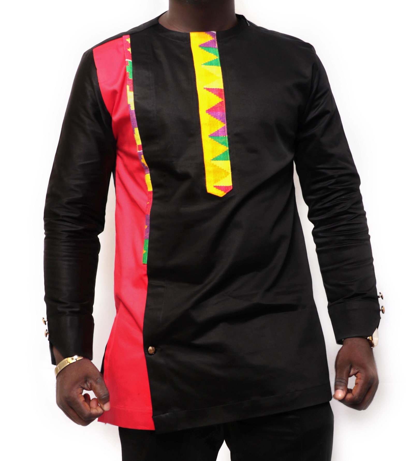 Men's African Fashion Wear Kente Multicoloured Long Sleeve Shirt Men's ...