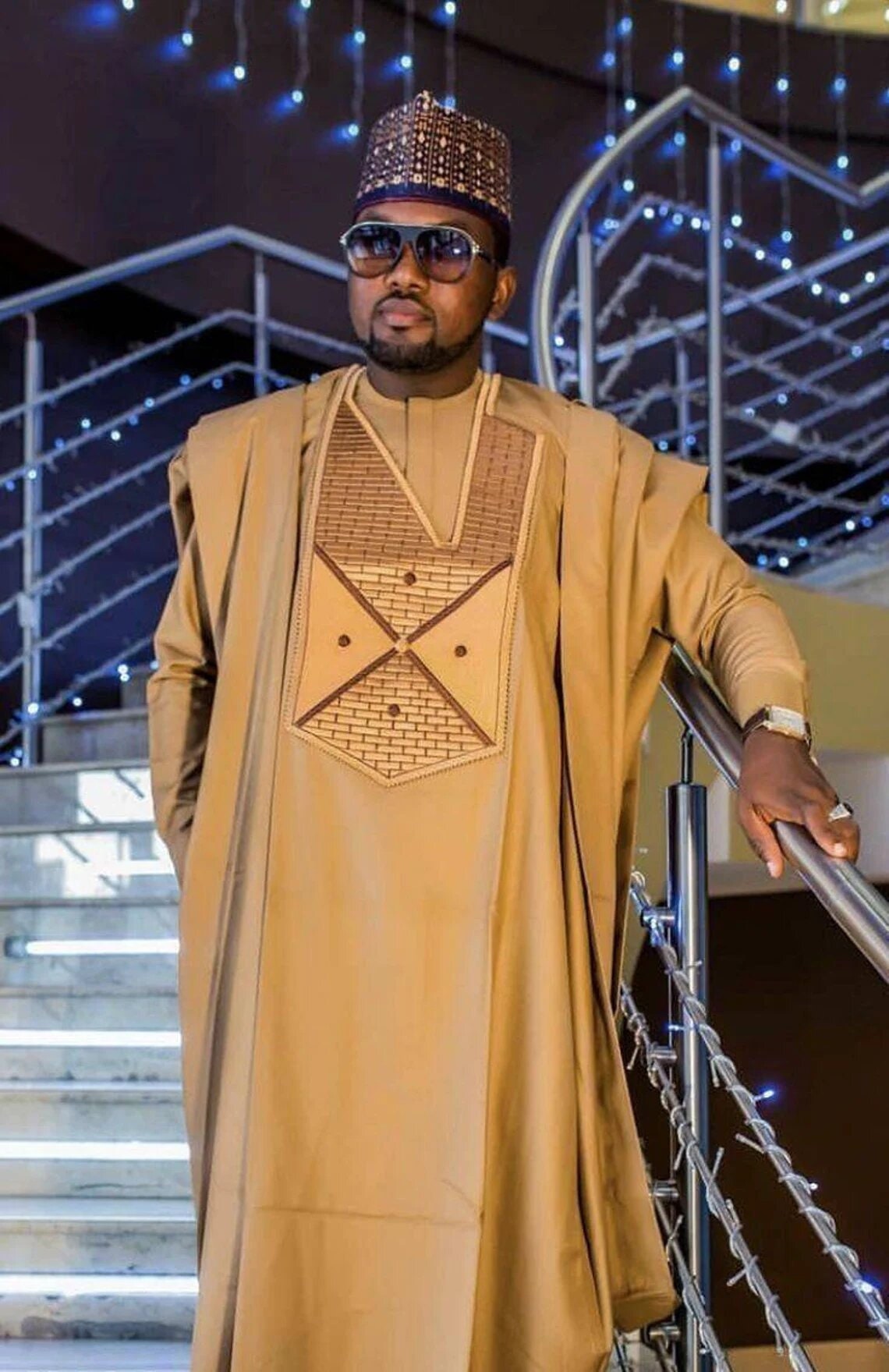 Gold and Brown Agbada Babariga 3 Pieces Men Groom Suit African Clothing ...